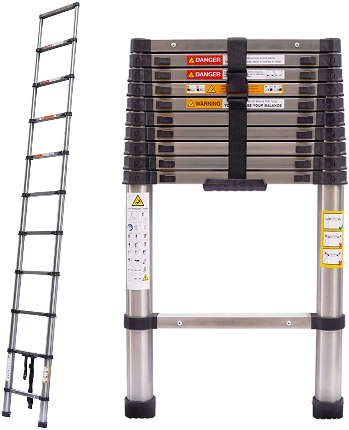 Bowoshen 10.5Ft/3.2M Expandable Stainless Steel Ladder, 11 Steps ...