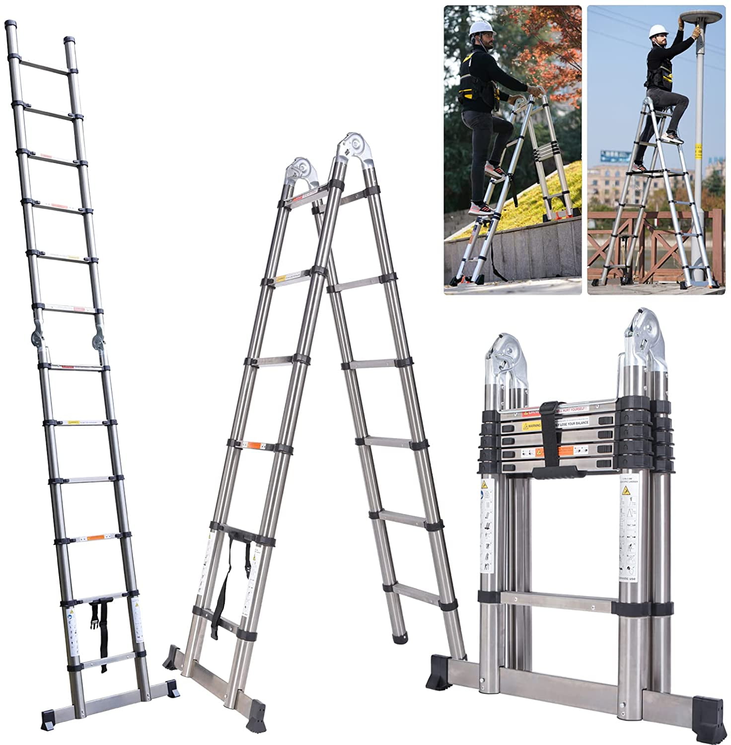 Bowoshen 12.5FT Adjustable, Collapsible, Multipurpose, Portable Ladder ...