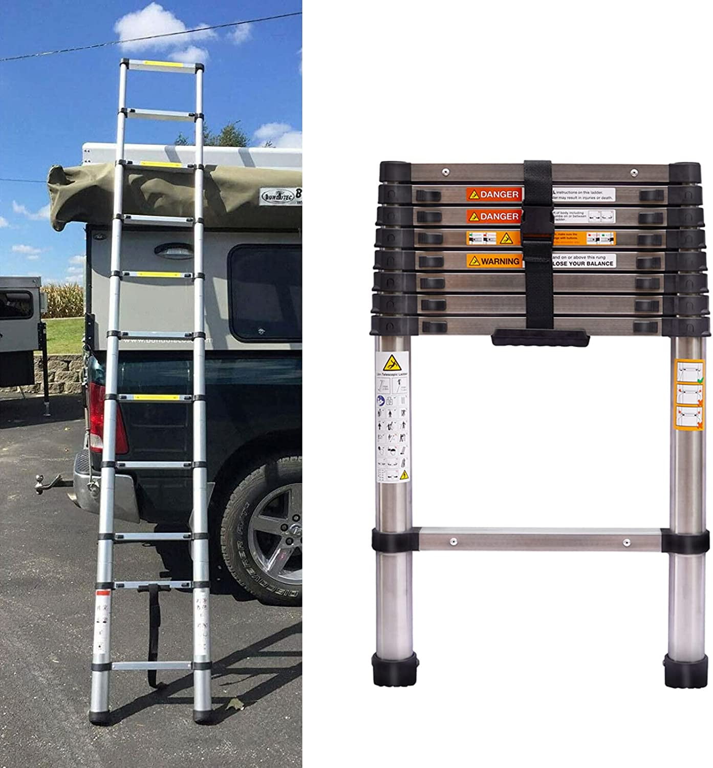 Bowoshen 12.5FT Stainless Steel Telescopic Ladder Foldable Telescoping ...