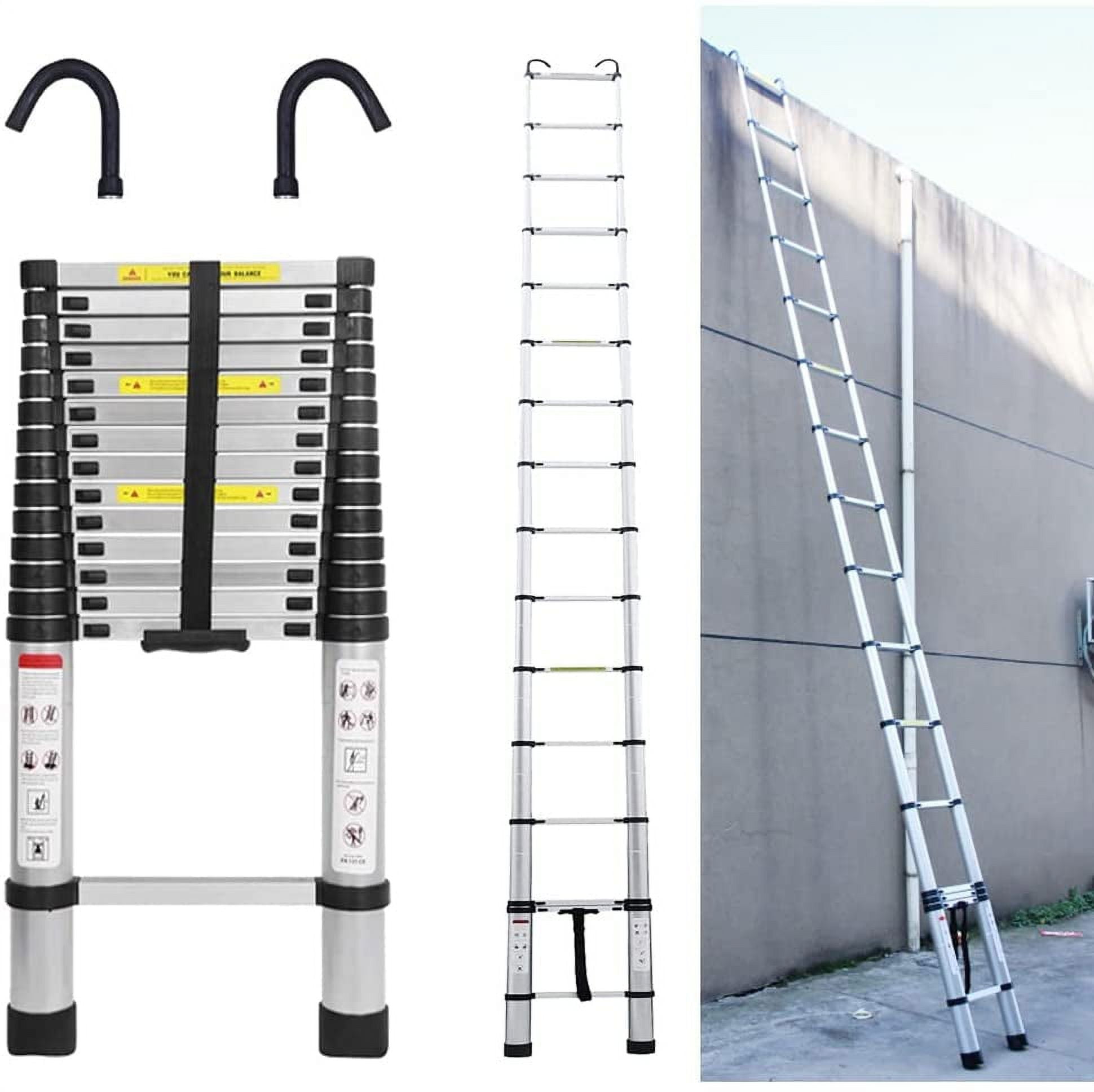 Bowoshen 14.5Ft Aluminum Telescoping Step Ladder, Folding 15 Steps ...