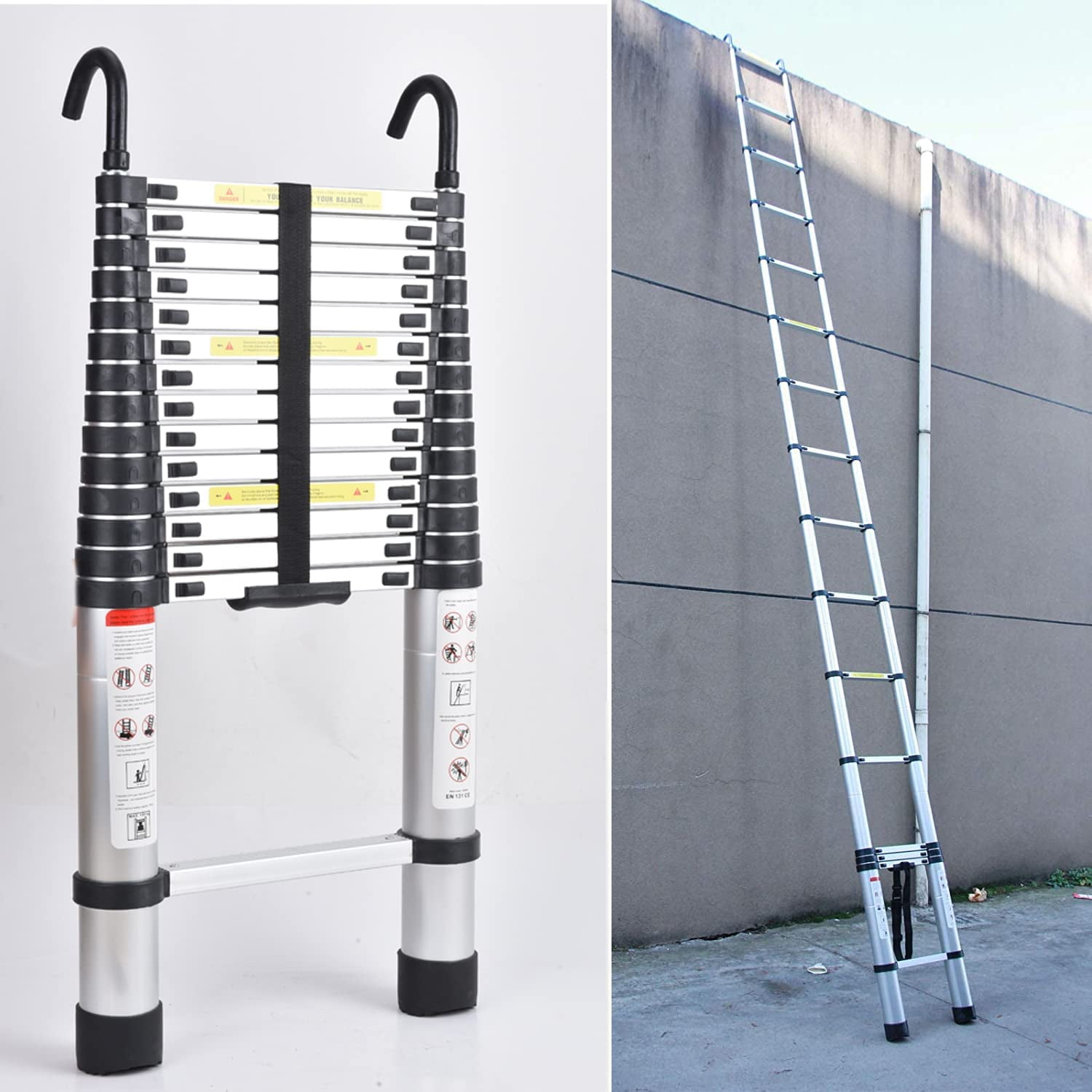 Bowoshen 16.5Ft Aluminum Telescoping Ladder,2 Detachable Hooks Multi ...