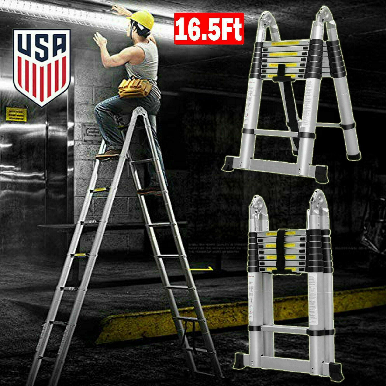 Bowoshen 16.5Ft Aluminum Ladder, Lightweight, Foldable, Non-Slip ...
