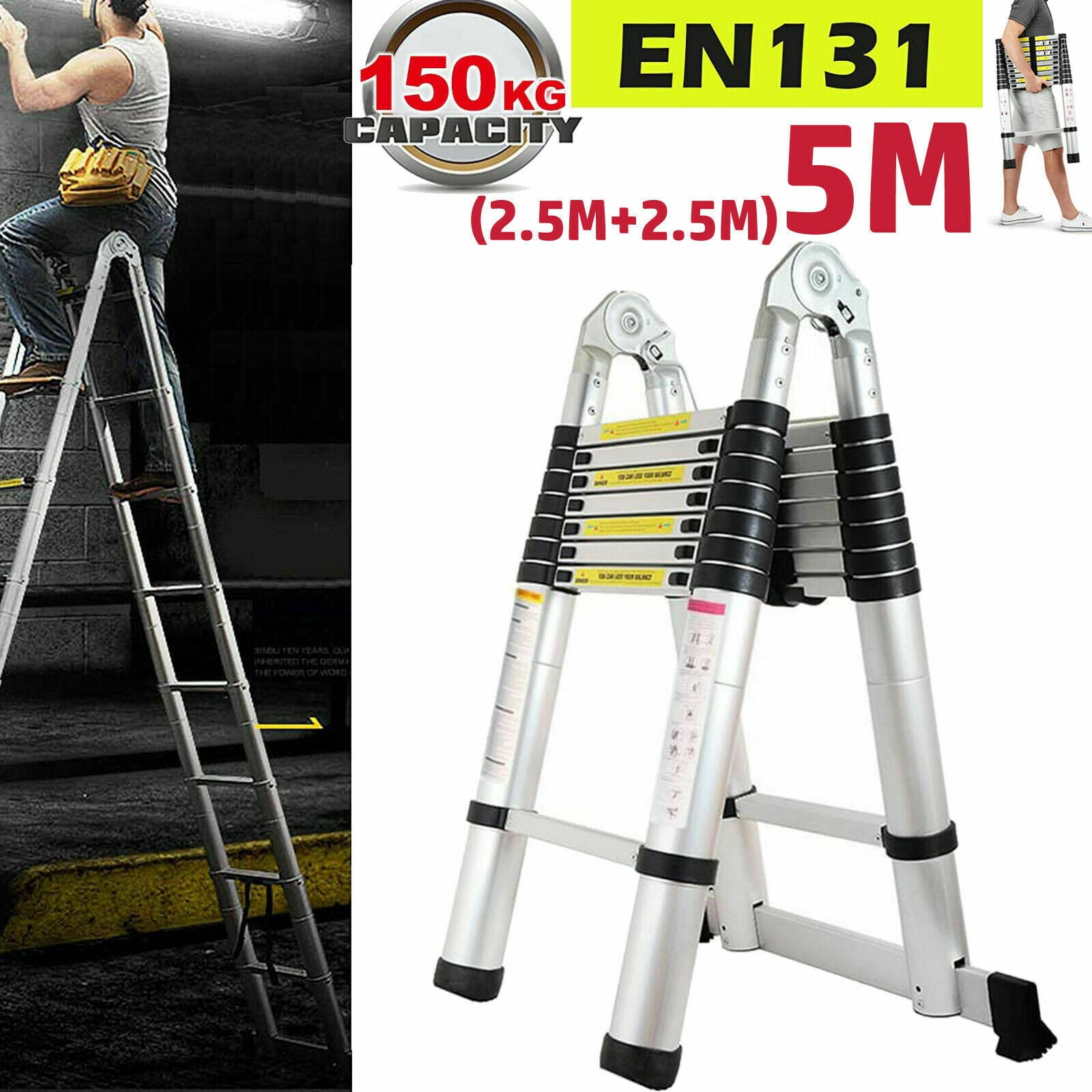 Bowoshen 16.5Ft Compact Aluminum Telescoping Ladder, Non-Slip ...