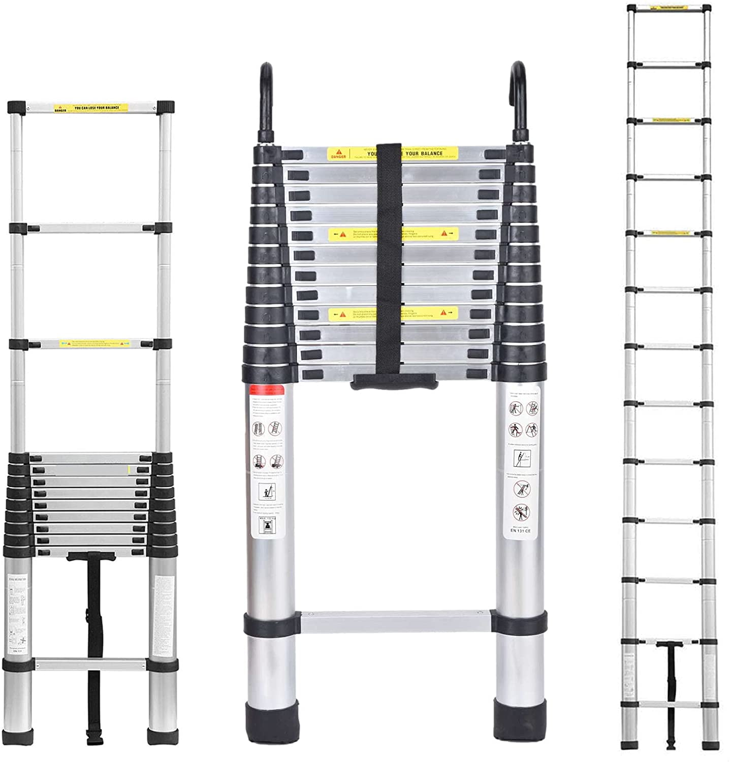 Bowoshen 16.5ft Heavy Duty Telescopic Ladder with 2 Hooks, 330lbs Max ...