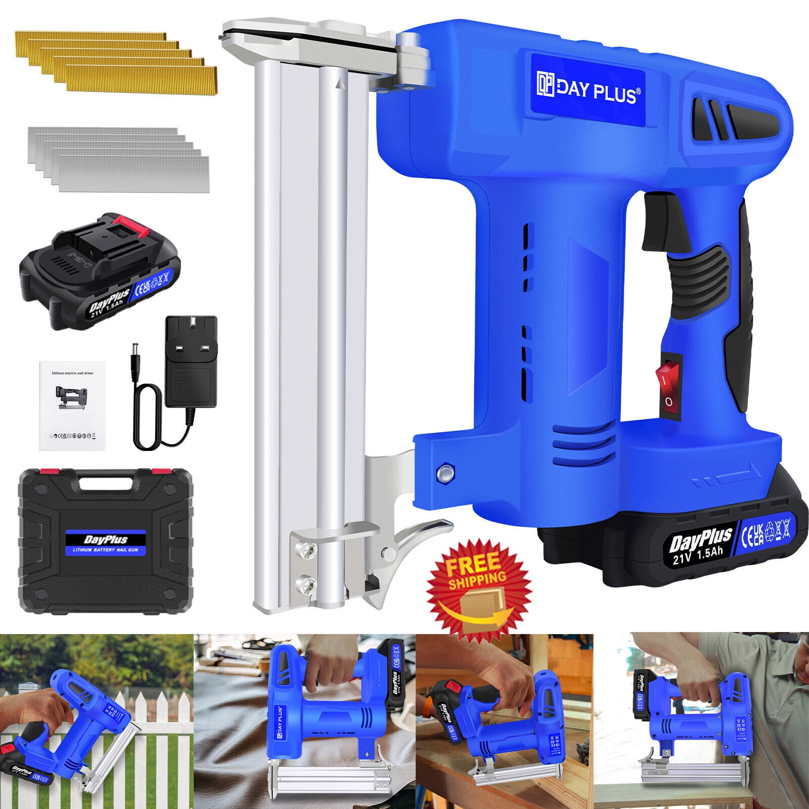 Bowoshen 21V Electric Powered Cordless Nailer Brad Operated with ...