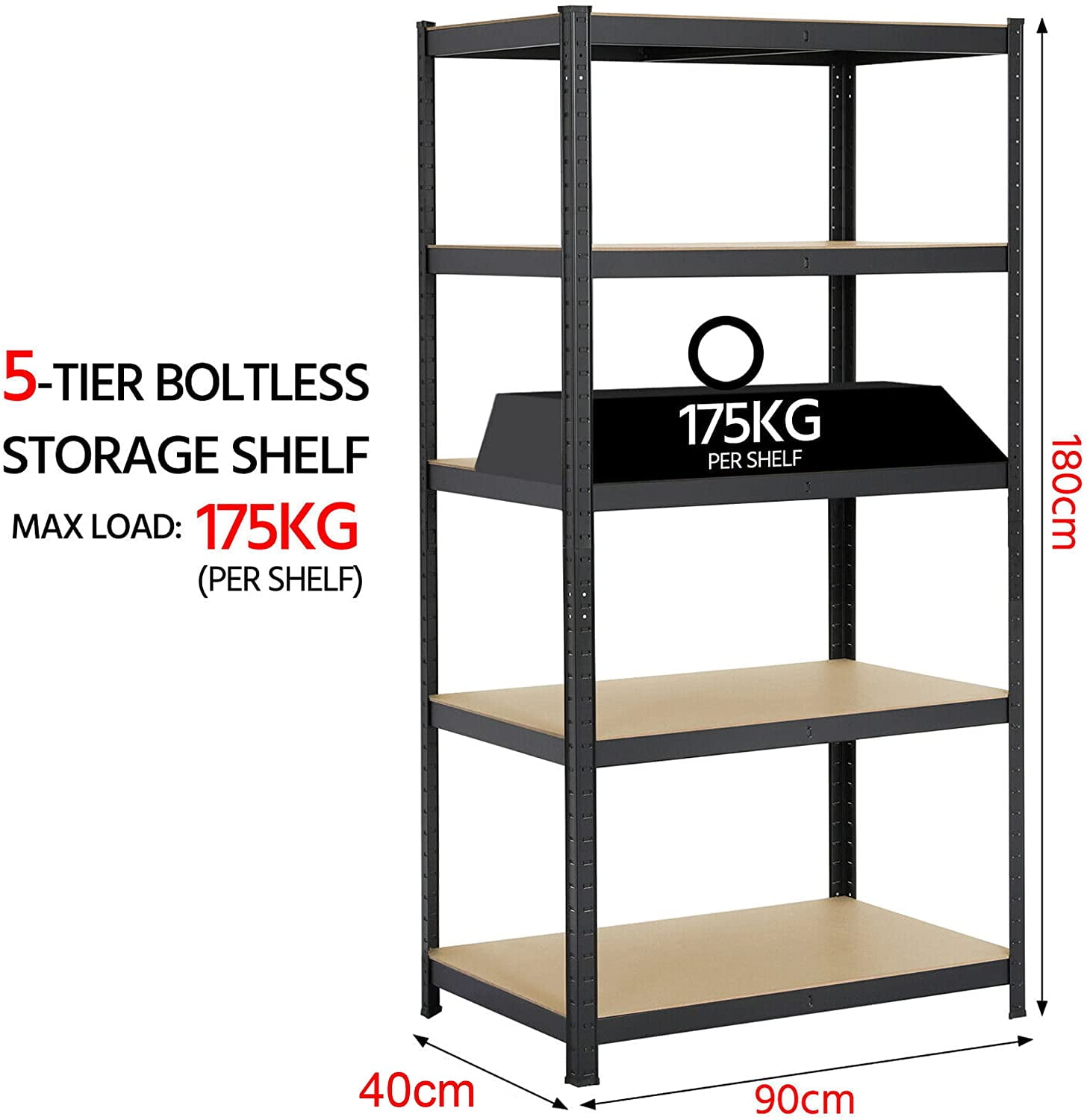 Bowoshen 5 Tier Boltless Shelving Unit Storage Racking Shelves Heavy ...