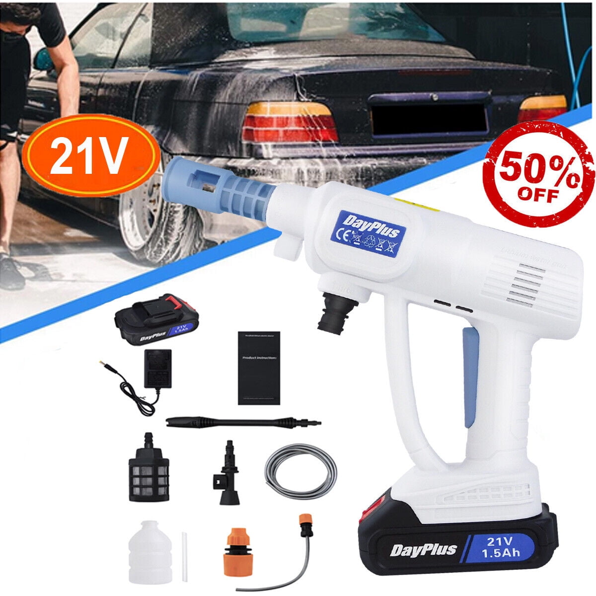 Bowoshen Cordless Electric High Pressure Water Spray Air Gun Portable ...
