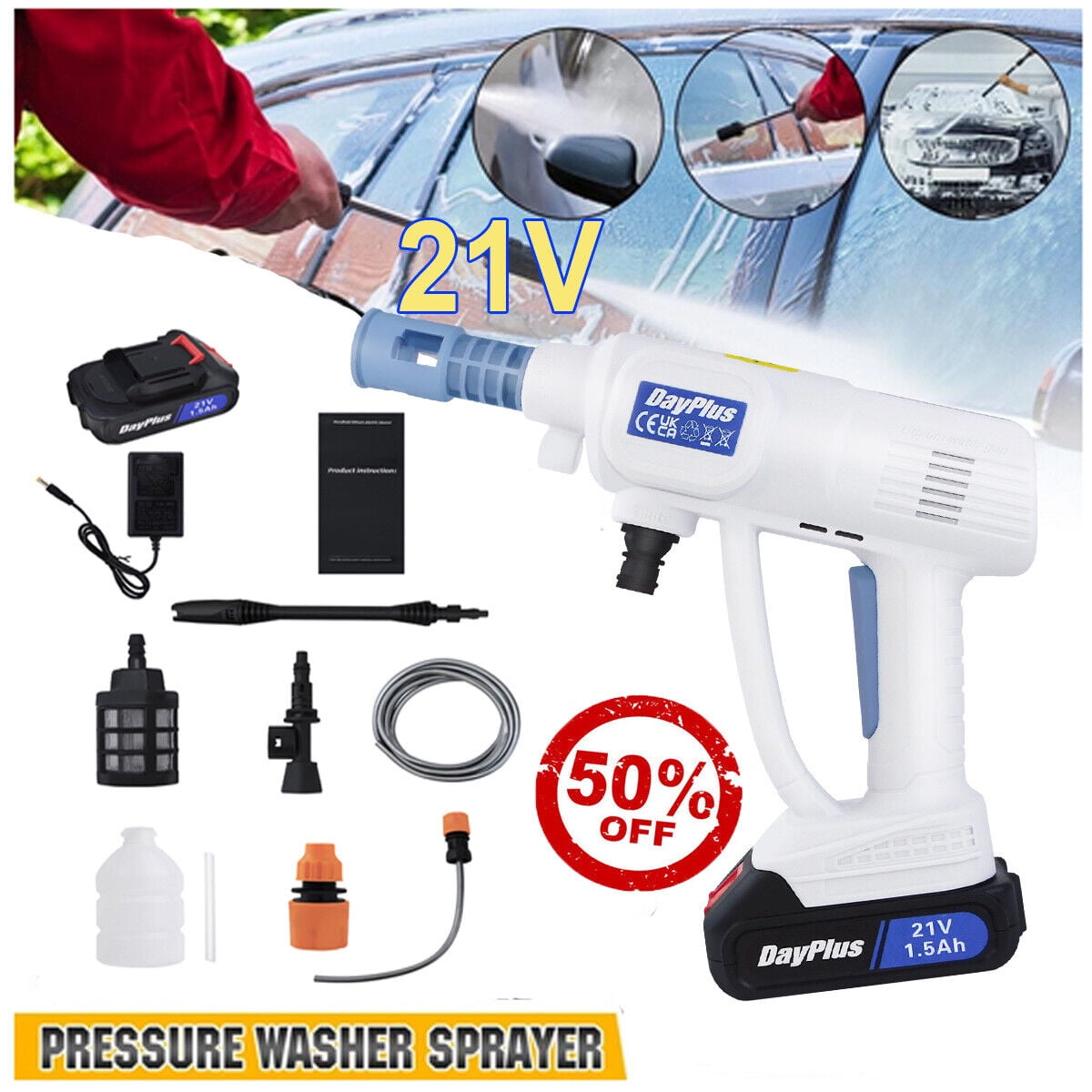 Bowoshen Cordless Portable Electric High Pressure Water Spray Gun Car ...