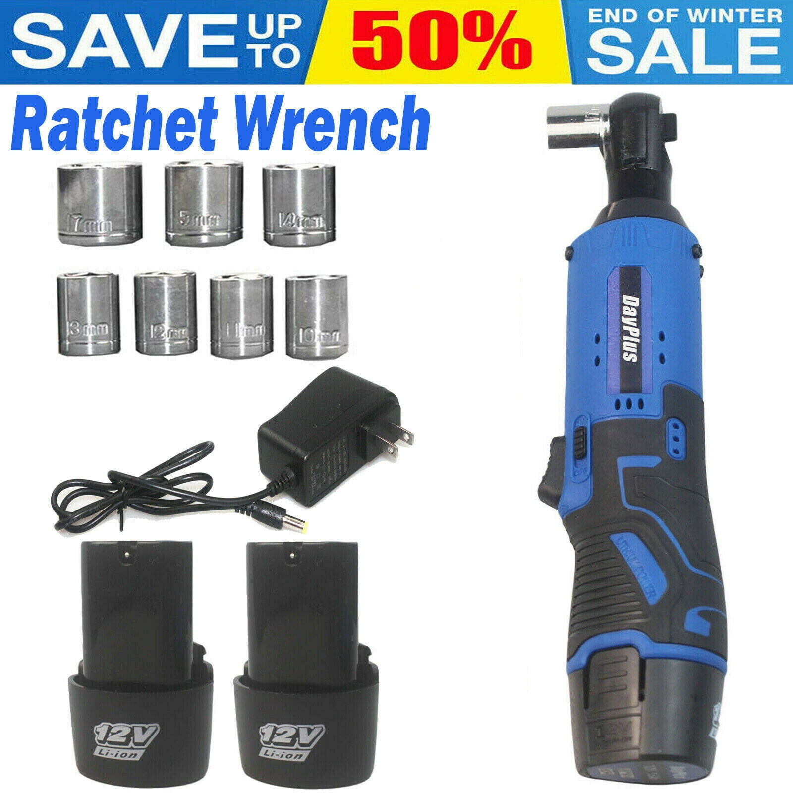 Bowoshen 3/8" 12V 40Nm Cordless Ratchet Wrench, Right Angle, 2x 1500mAh ...