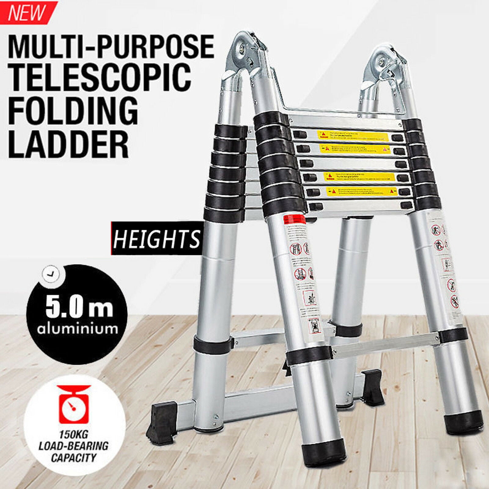 Bowoshen Adjustable 16.5Ft Multipurpose Lightweight Loft Ladder ...