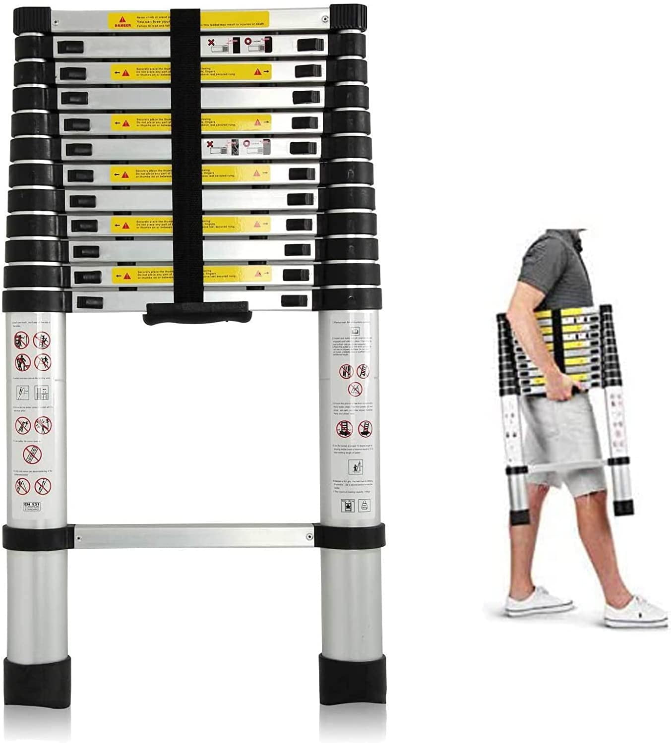 Bowoshen Telescoping Ladder 12.5ft Aluminum Telescopic Extension Multi ...