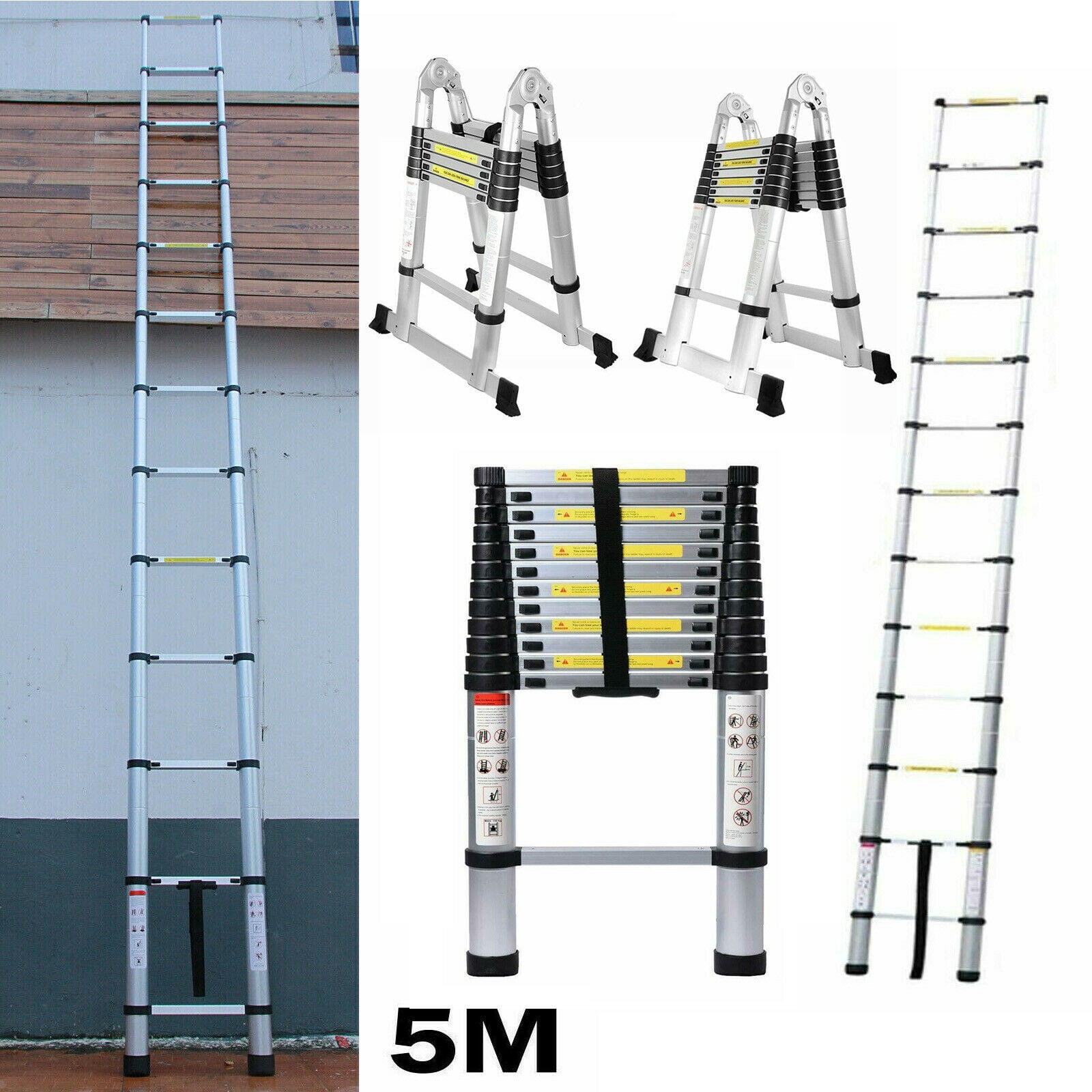 Bowoshen Telescoping Ladder 16.5Ft Aluminum Non-Slip with Foot Pad ...