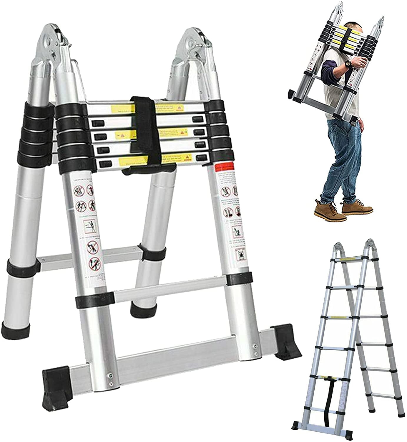 Bowoshen Telescoping Ladder a-Frame Straight 2-in-1 Extension Ladder 12 ...