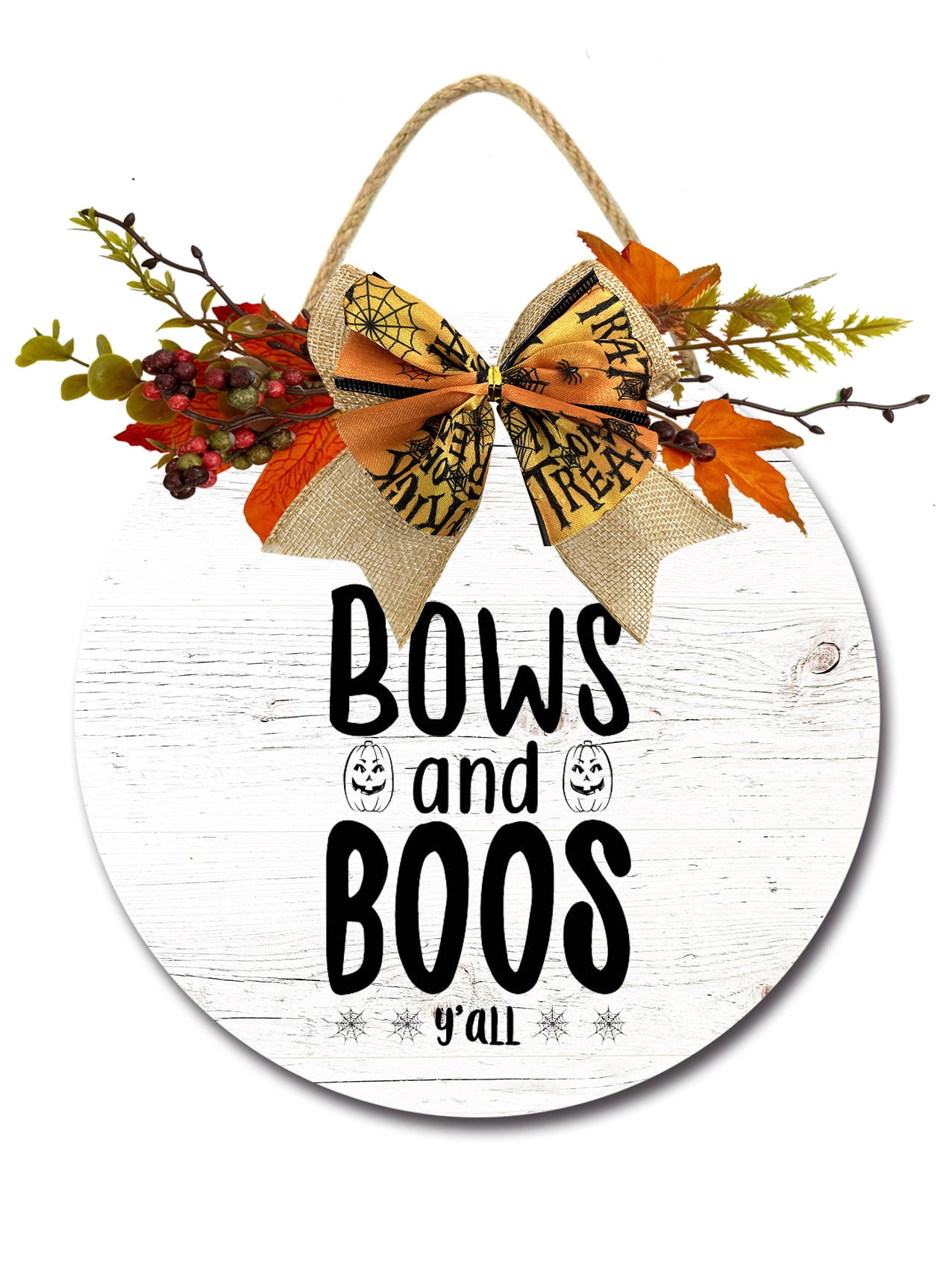 Bows And Boos Y'all Door Sign Home Decor Round Wood Wreaths Wall ...