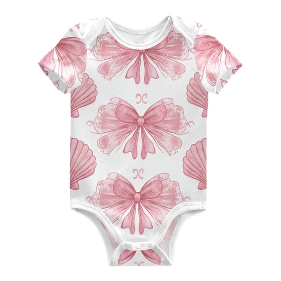 Bows Shells in Pink Color Pure Cotton Bodysuit Short Sleeve Pajamas One ...