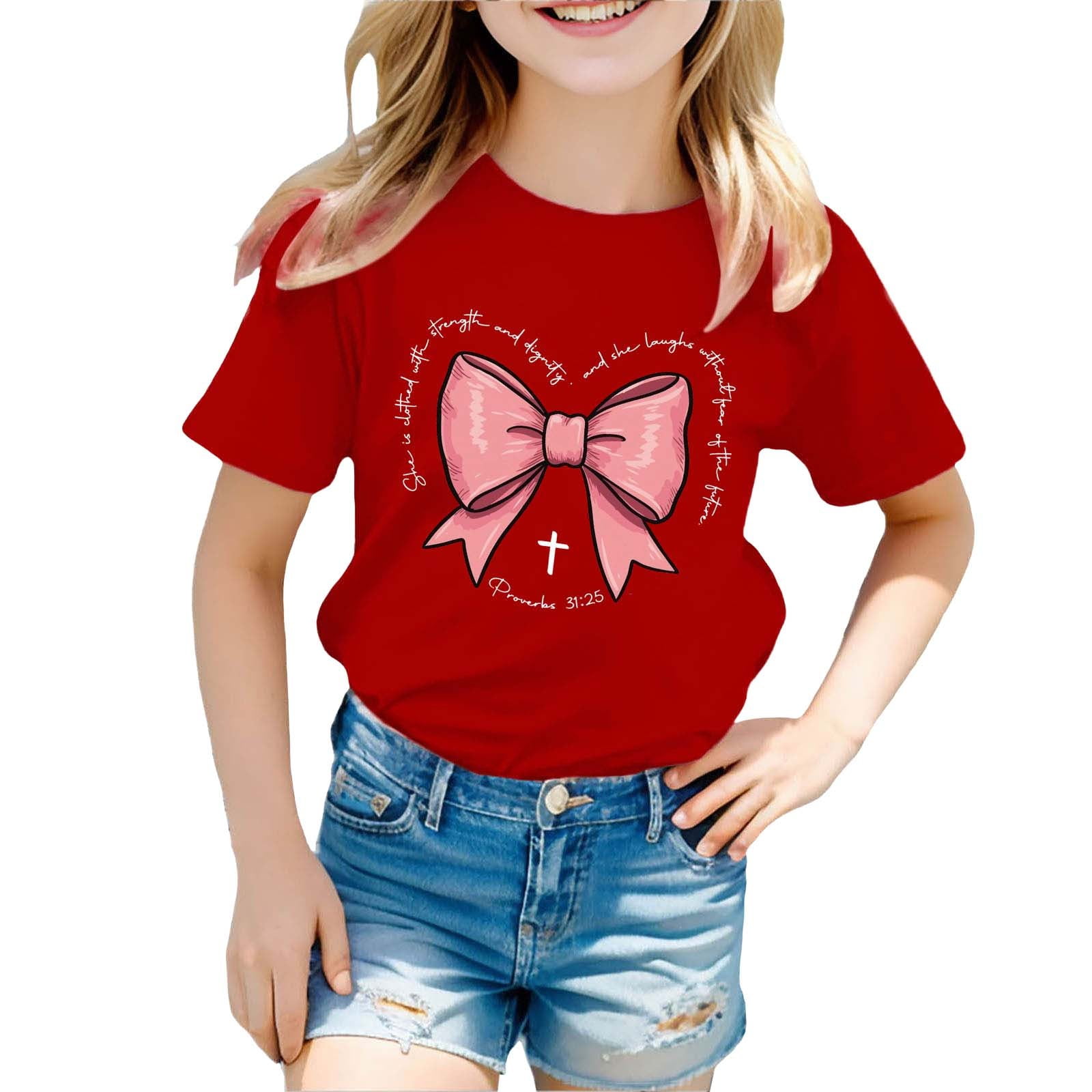 Bows Shirt Girl Trendy T-Shirt Funny Pink Bow Ribbon Oversized Tee Cute ...