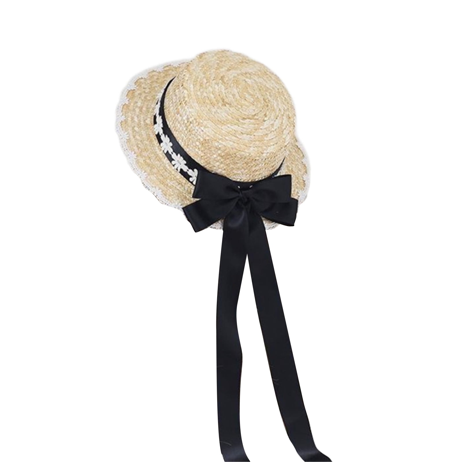 Bows Straw Hat Wide Brim Straw Boater Hat Women Straw Beachs Hat ...