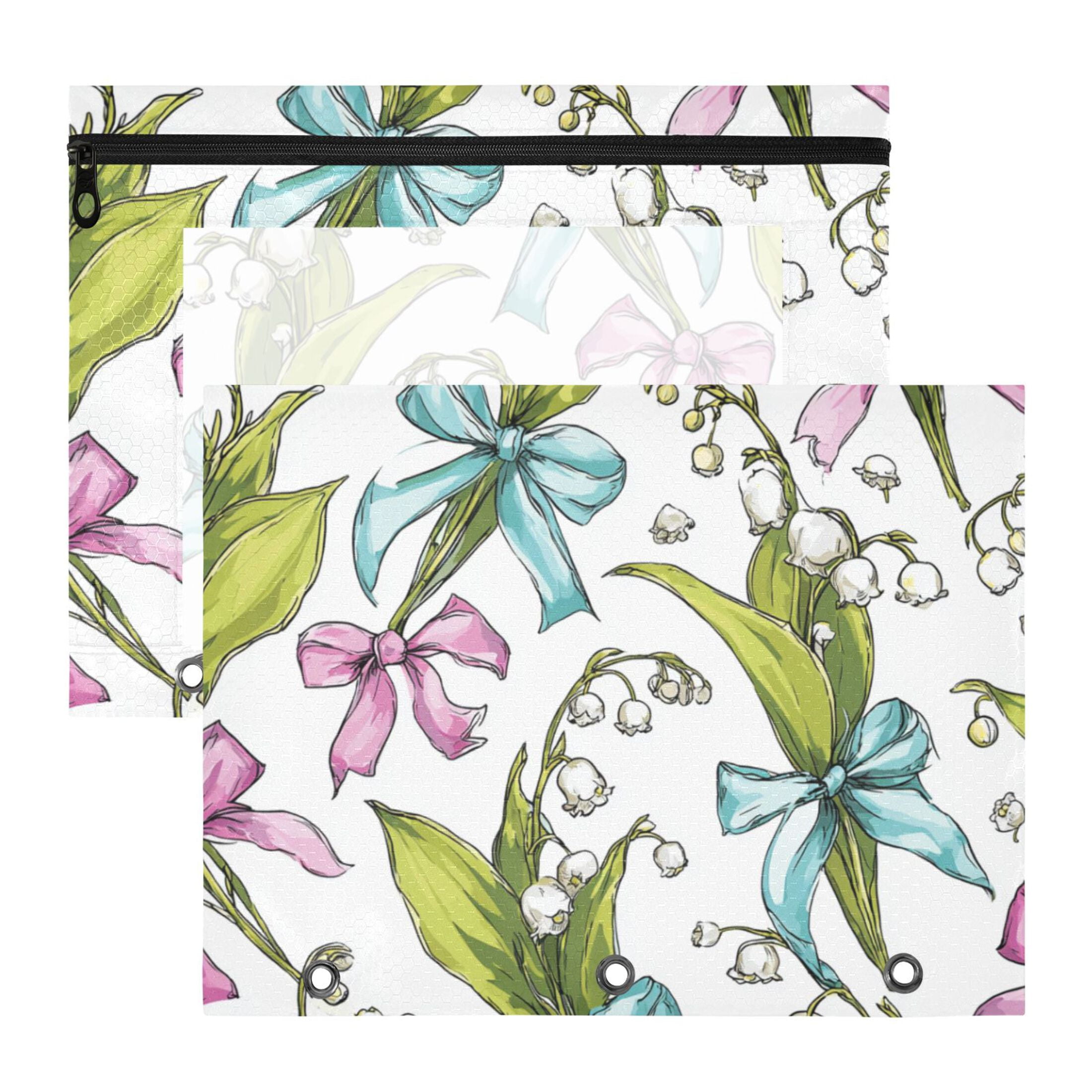 Bows Tie on Flowers 3-Ring Binder Pouches A4 Size Zipper Pocket File ...