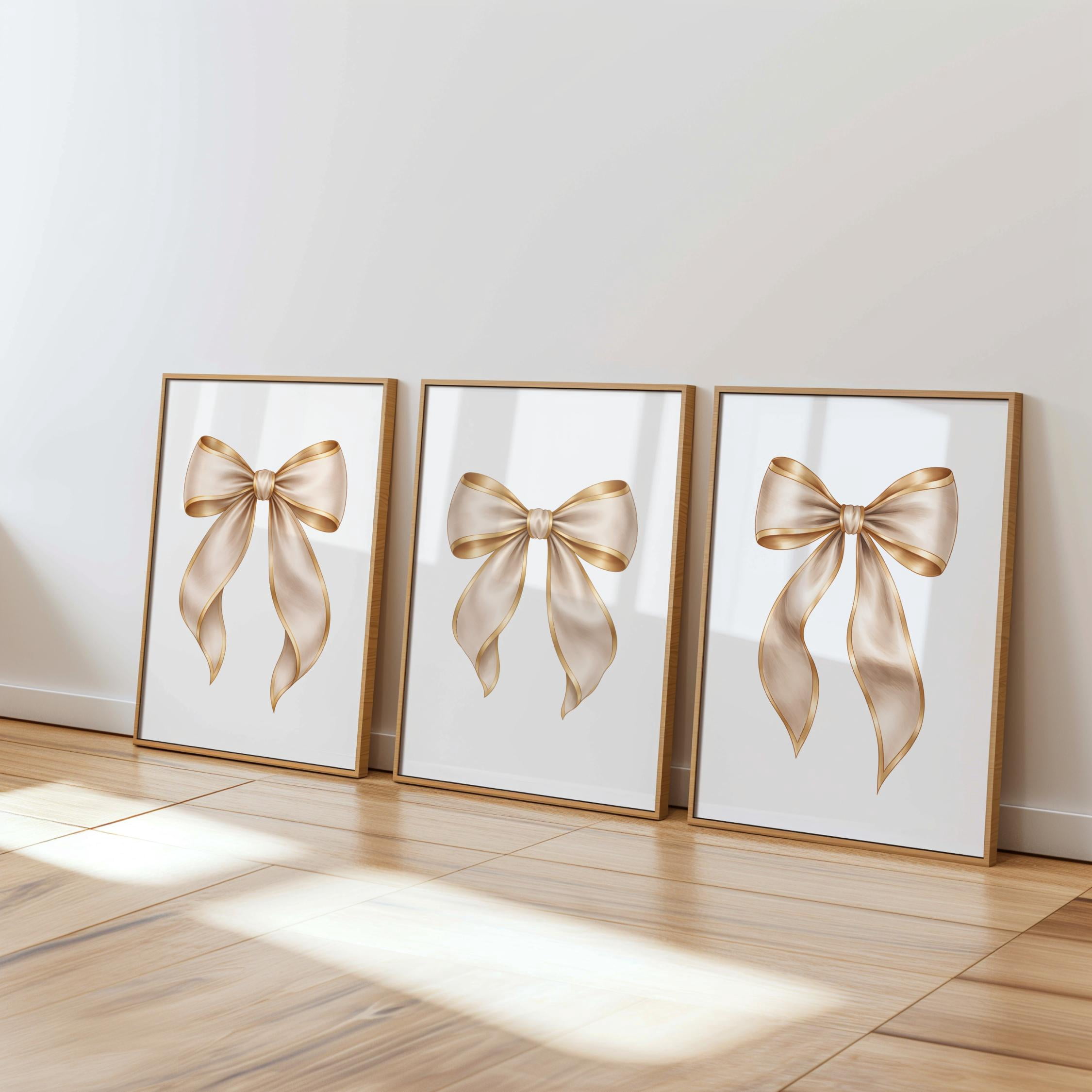 Bows Wall Art Watercolor Style Beige Gold Bow Prints Nursery Wall Art ...