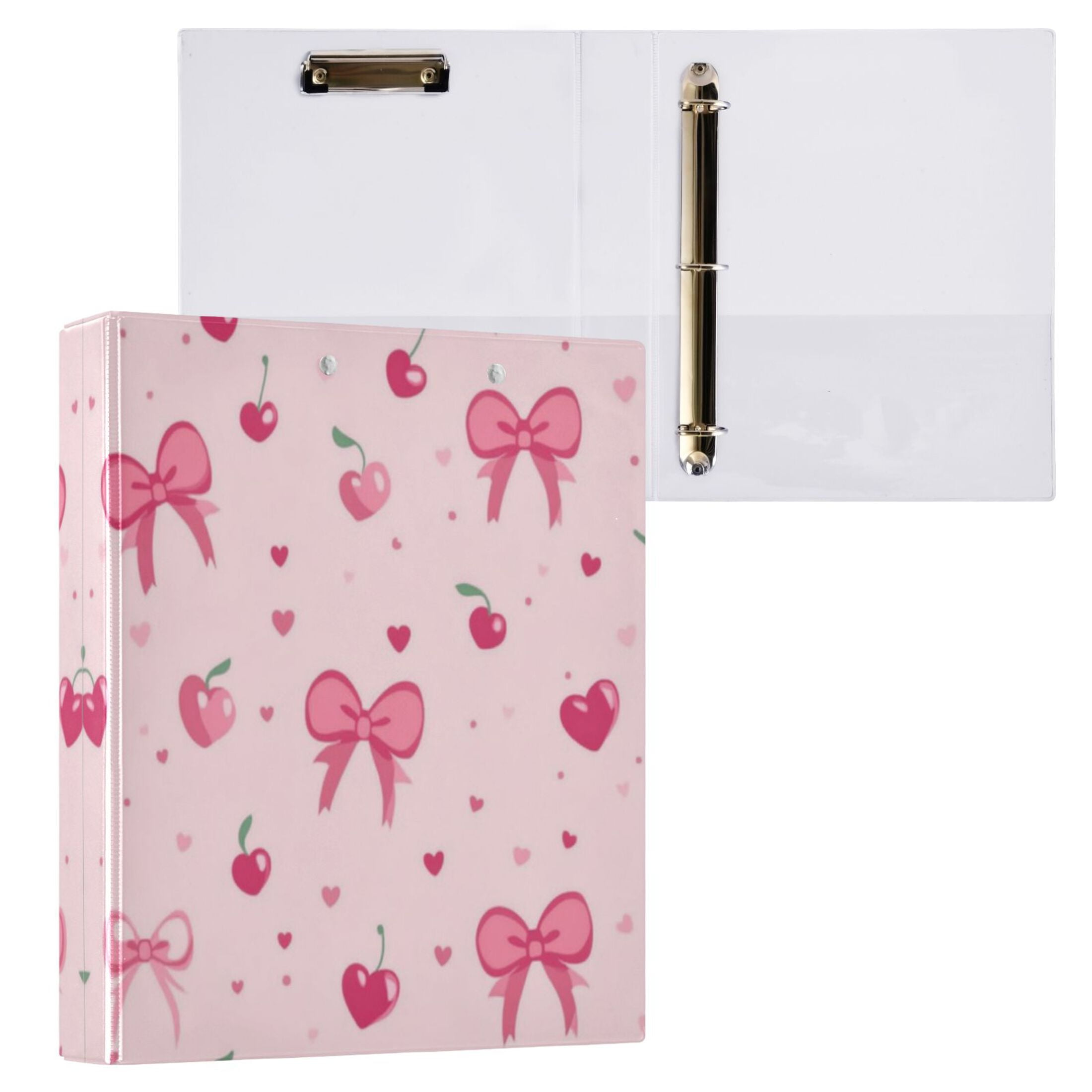 Bows and Hearts Pattern 3 Ring Hardcover Binders 1.5in Round Rings for ...