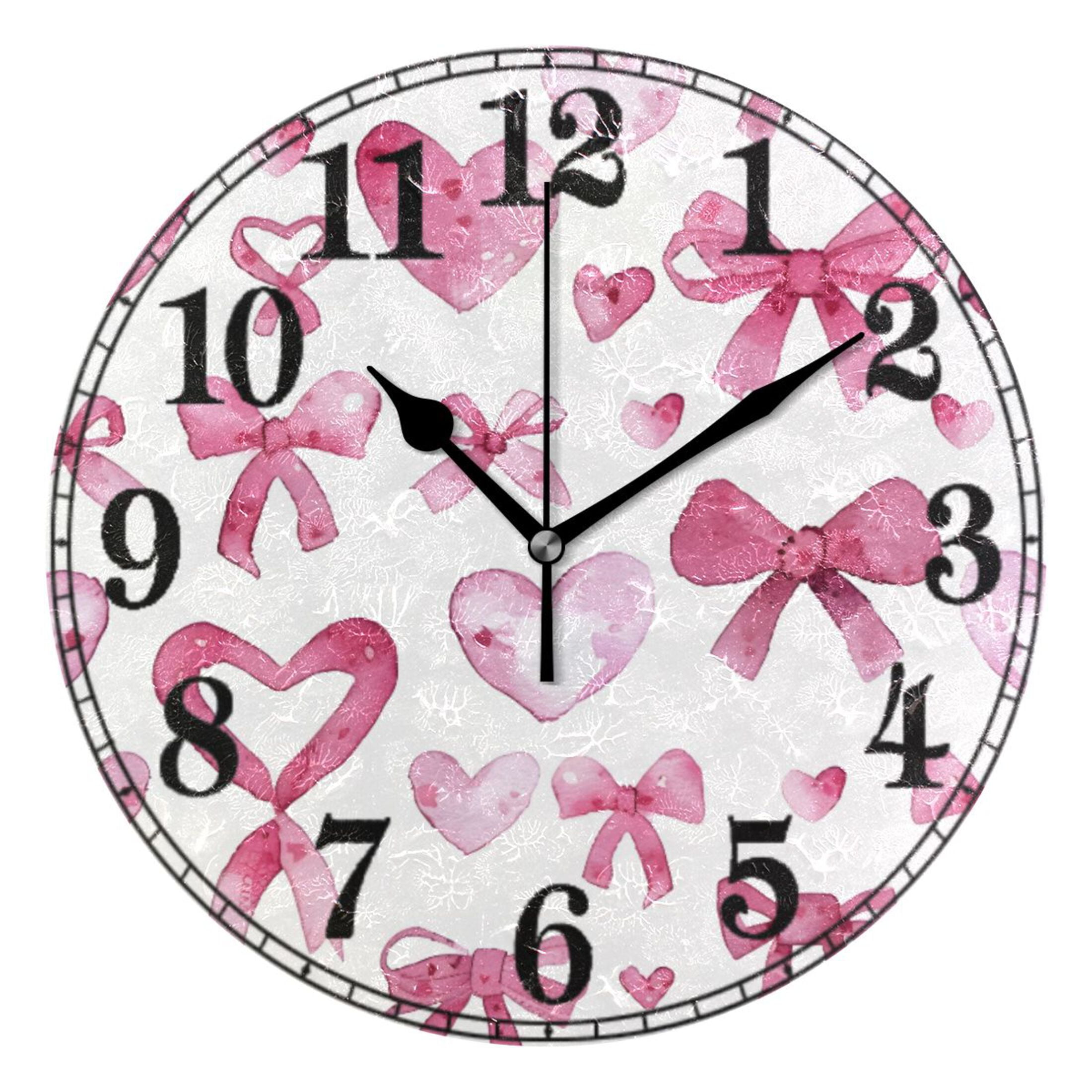 Bows and Hearts Silent Wall Clock 10" Non-Ticking Battery Clock ...