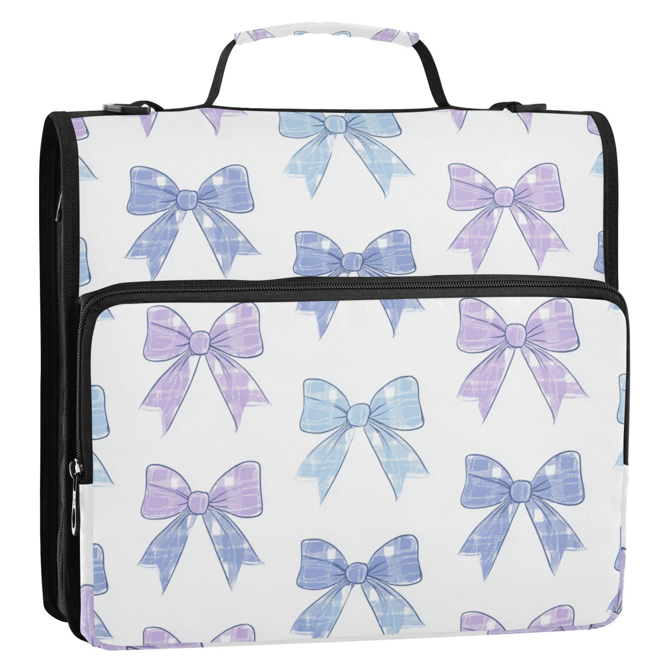 Bows in Blue and Purple Binder Bag with Shoulder Strap 3 Ring Zipper ...