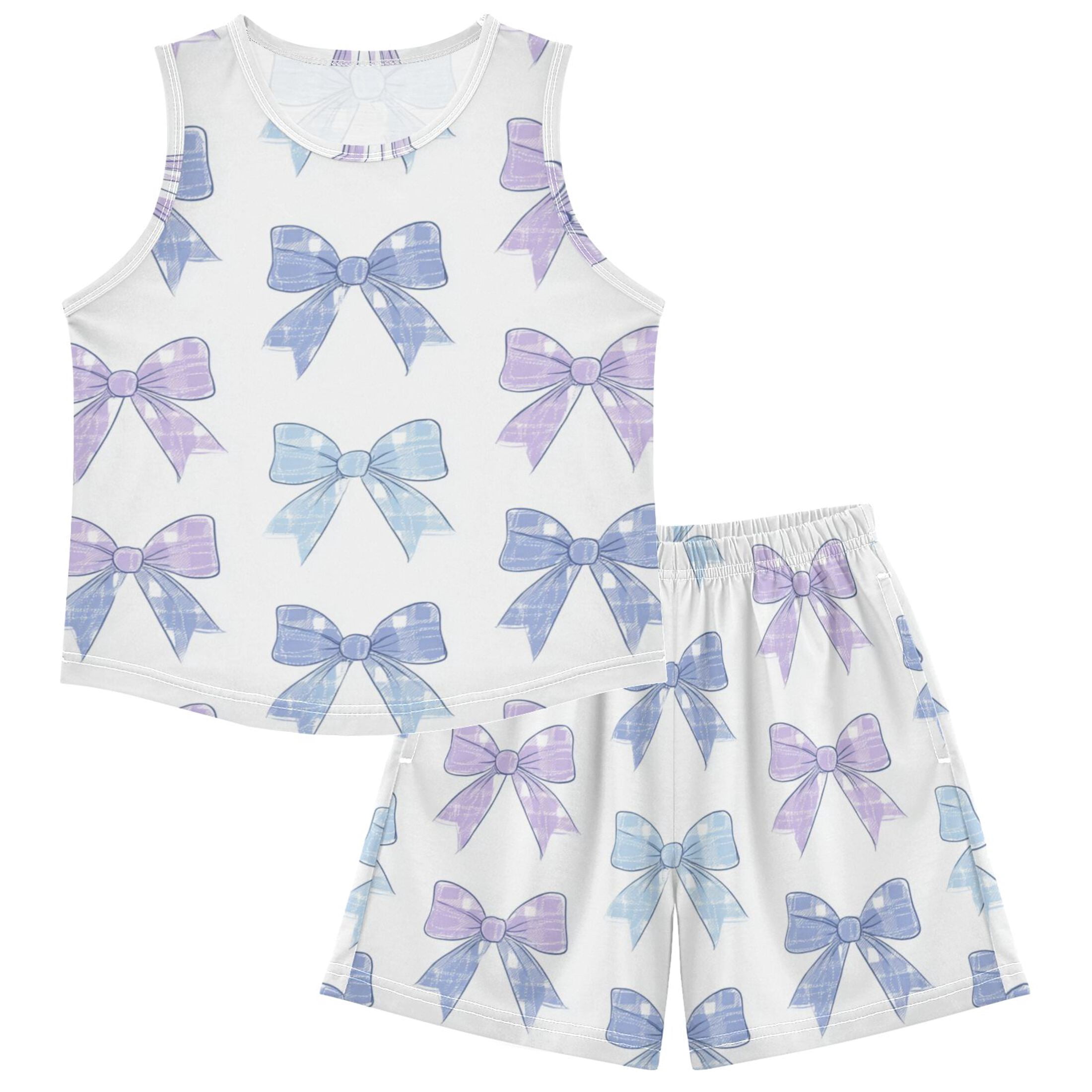 Bows in Blue and Purple Pajamas Set Sleeveless Sleepwear Tank Tops with ...