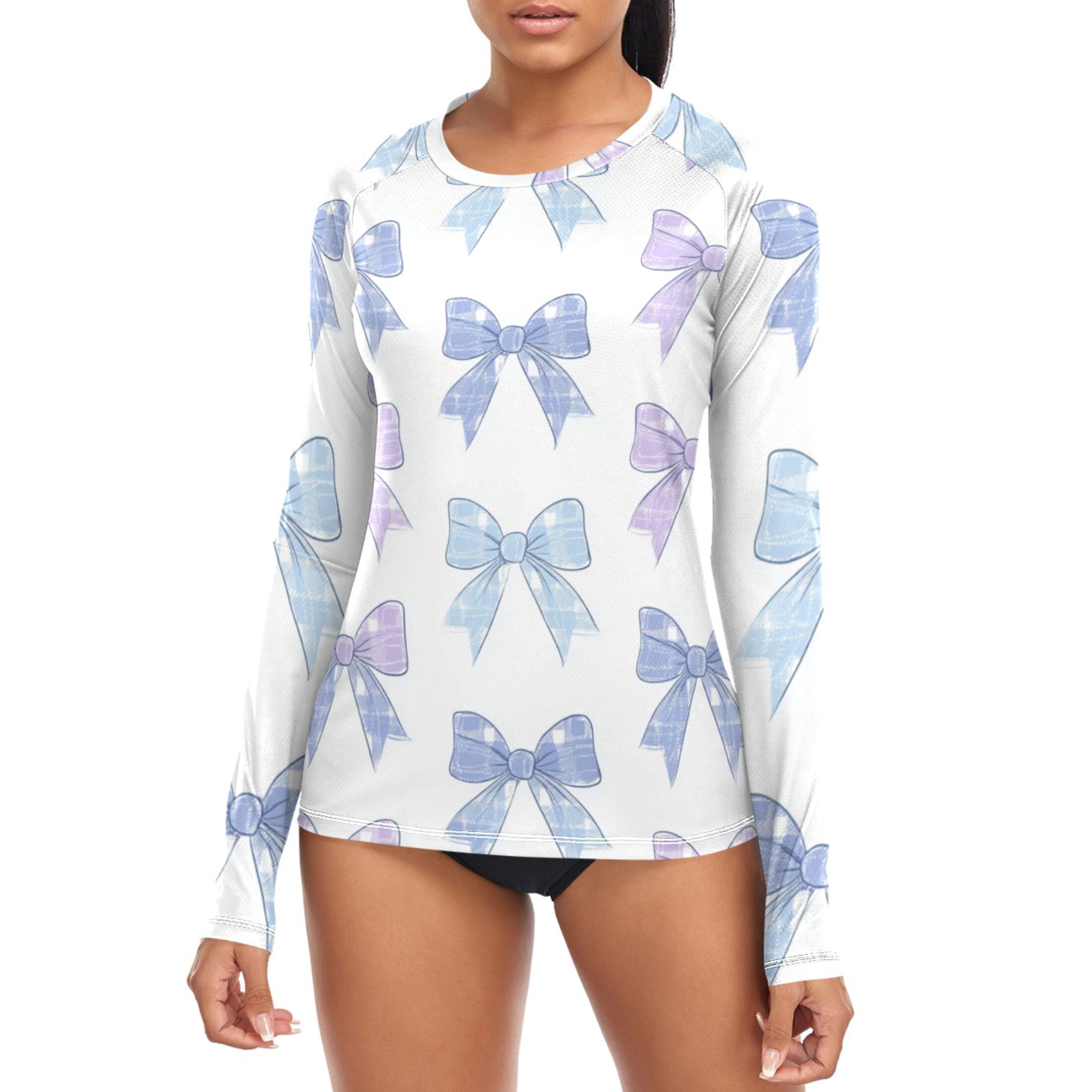 Bows in Blue and Purple Women's Rash Guard Shirts UPF 50+ Sun ...