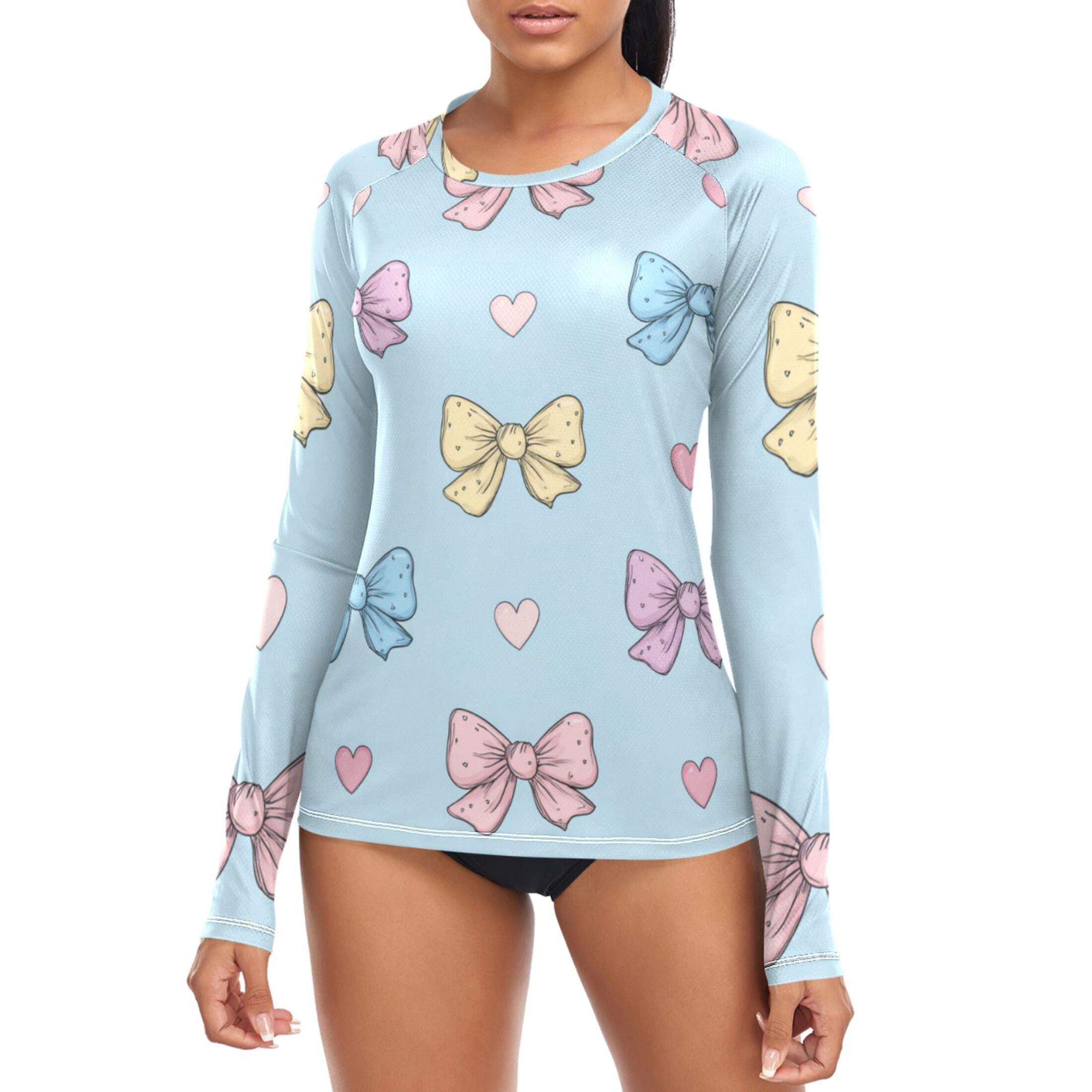 Bows with Hearts Cute Valentine Women's Rash Guard Shirts UPF 50+ Sun ...