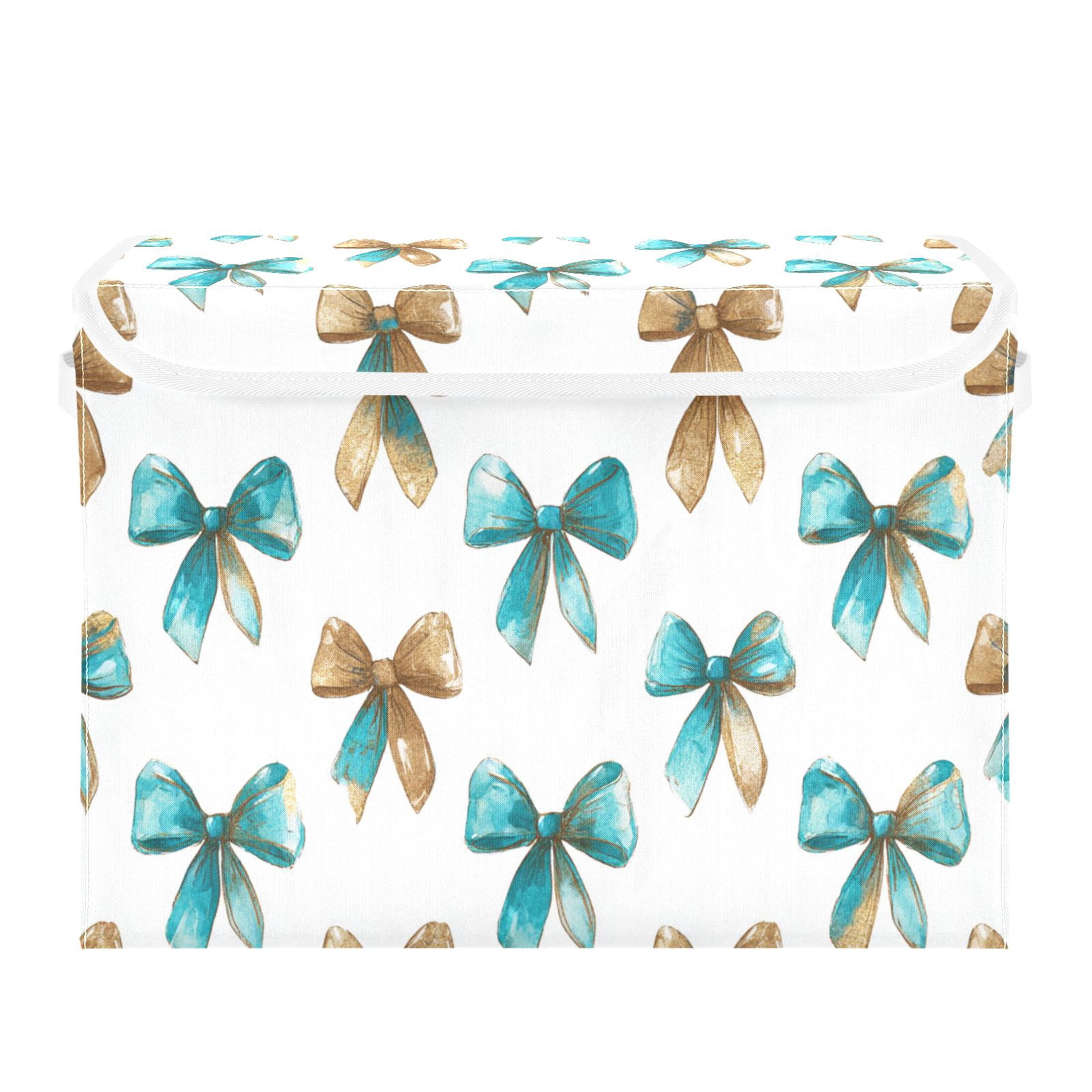 Bows with Turquoise Gold Color Foldable Storage Bins with Lids Handles ...