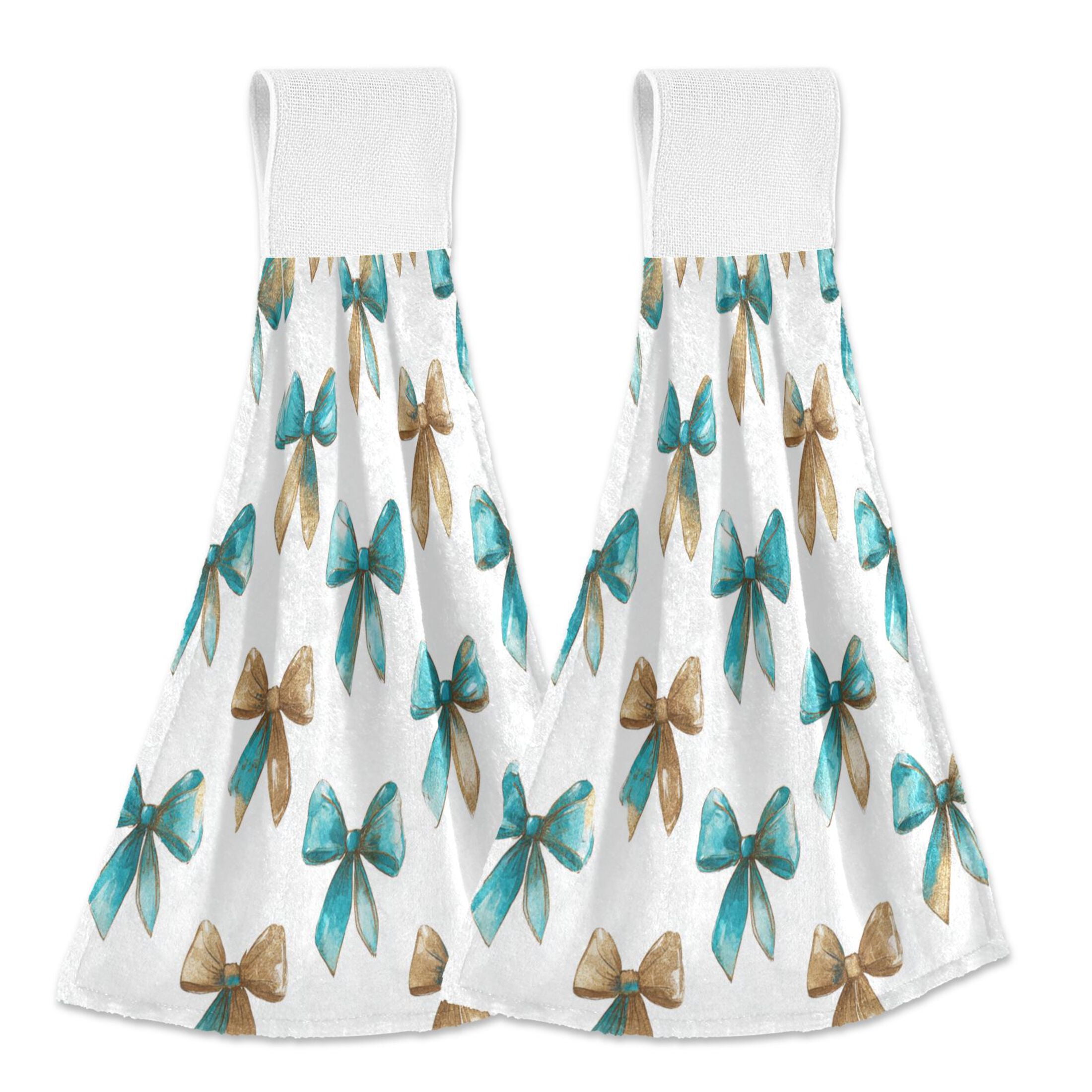 Bows with Turquoise Gold Color Hanging Towels with Loop Hand Towels ...