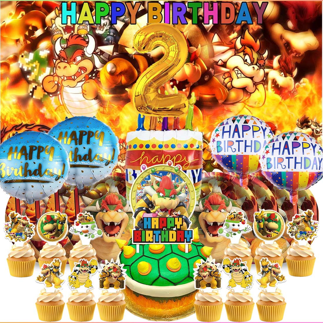 Bowser King Koopa 2nd Tableware Balloons Cake Toppers Backdrop Banner ...