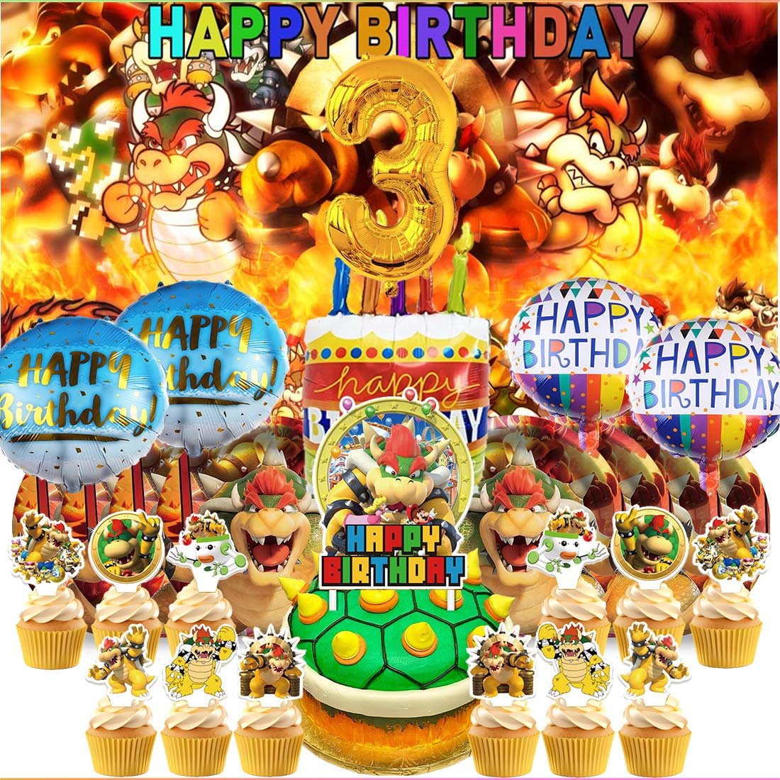 Bowser King Koopa 3rd Tableware Balloons Cake Toppers Backdrop Banner ...