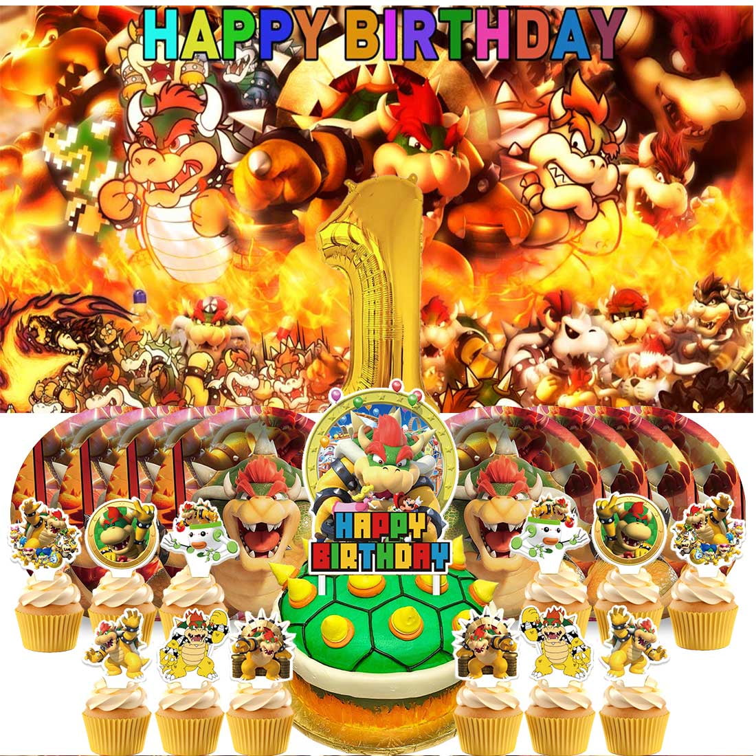 Bowser King Koopa Balloons Party Supplies 1st Decor Tableware Birthday ...