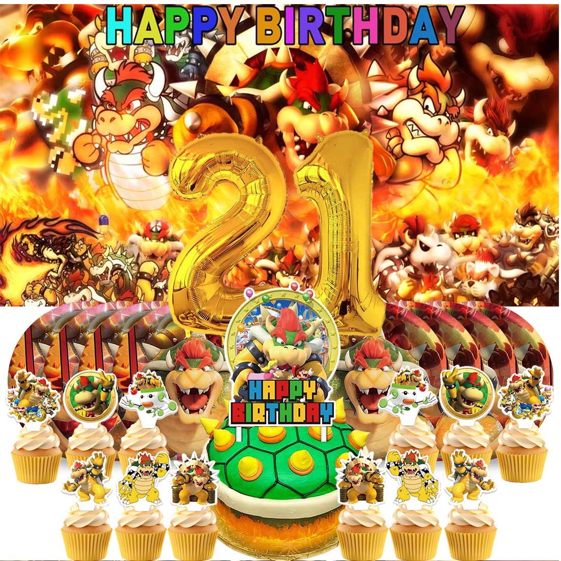 Bowser King Koopa Balloons Party Supplies 21th Decor Tableware Birthday ...