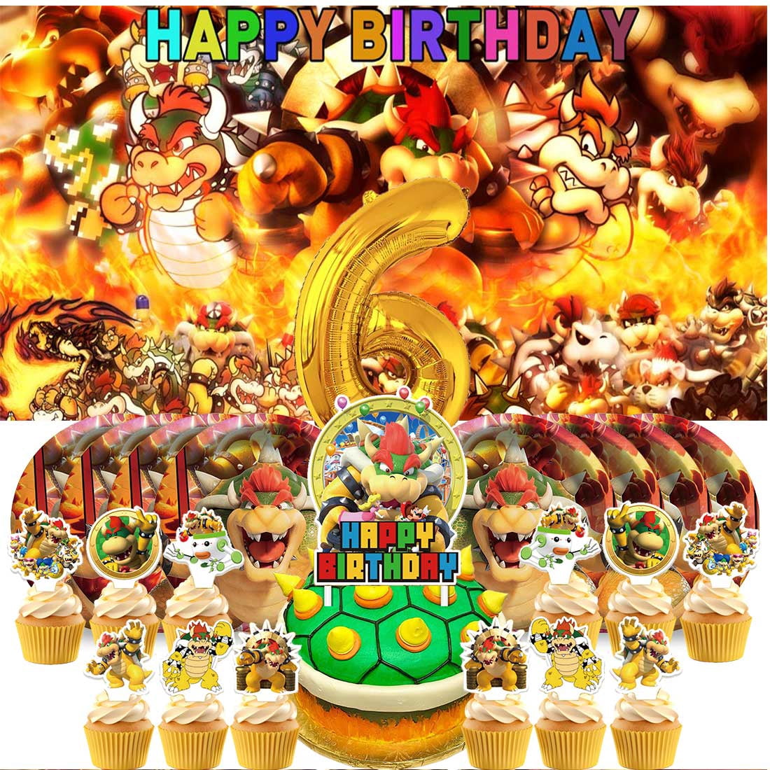 Bowser King Koopa Balloons Party Supplies 6th Decor Tableware Birthday ...