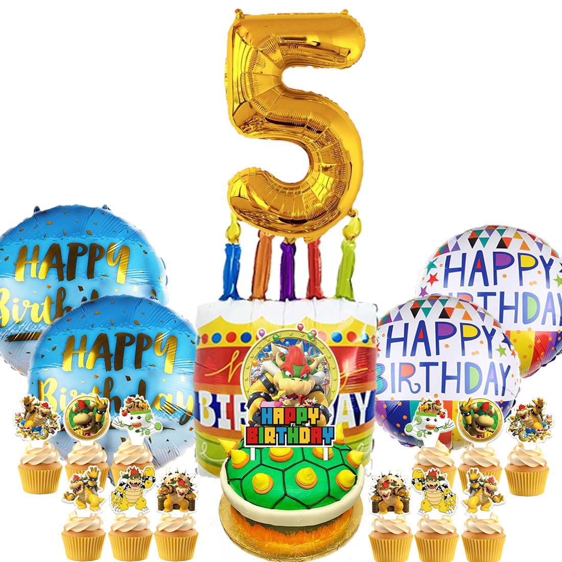 Bowser King Koopa Party Supplies 5th Decor Kit Balloons Birthday Cake ...