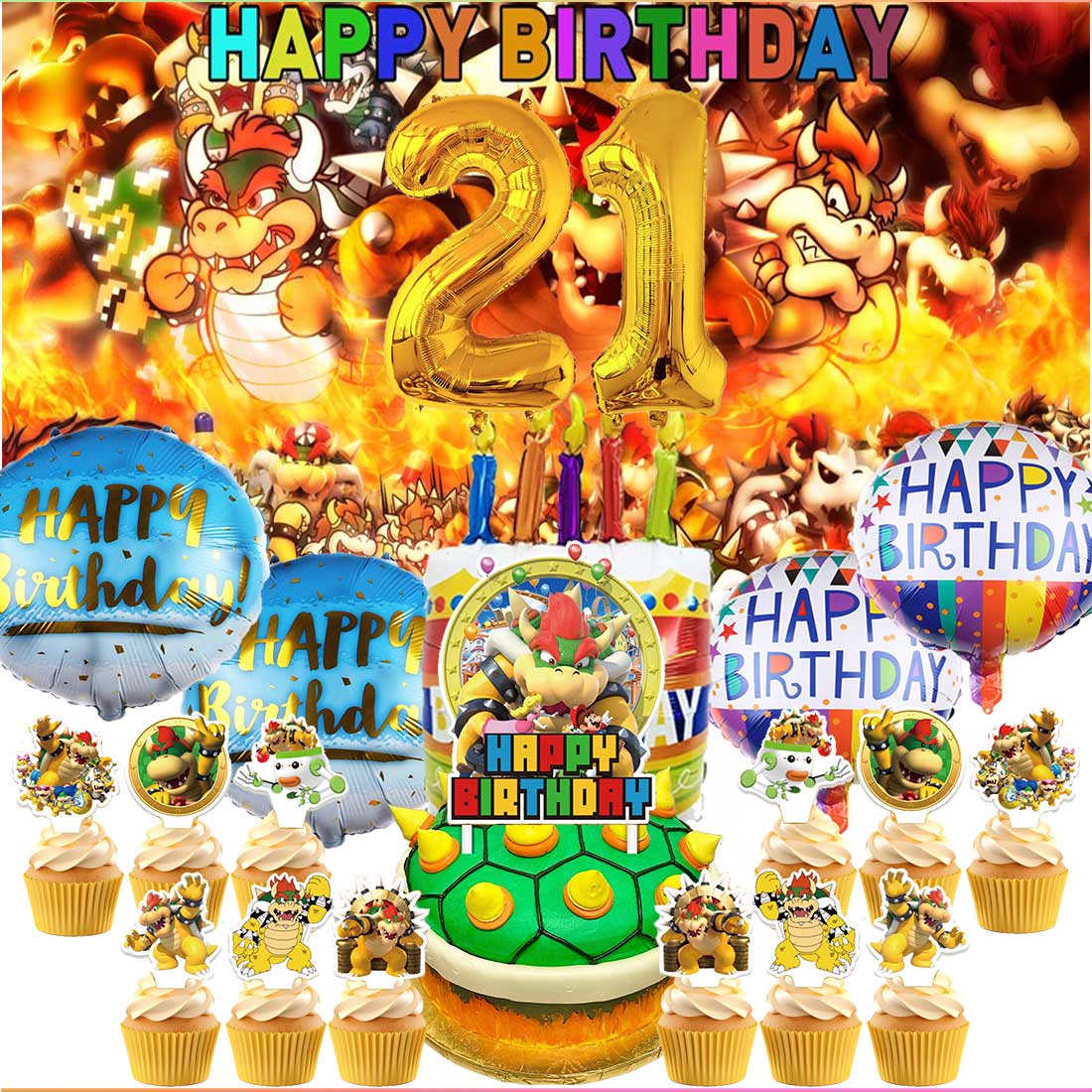 Bowser King Koopa Party Supplies Decor 21th Kit Balloons Birthday Cake ...