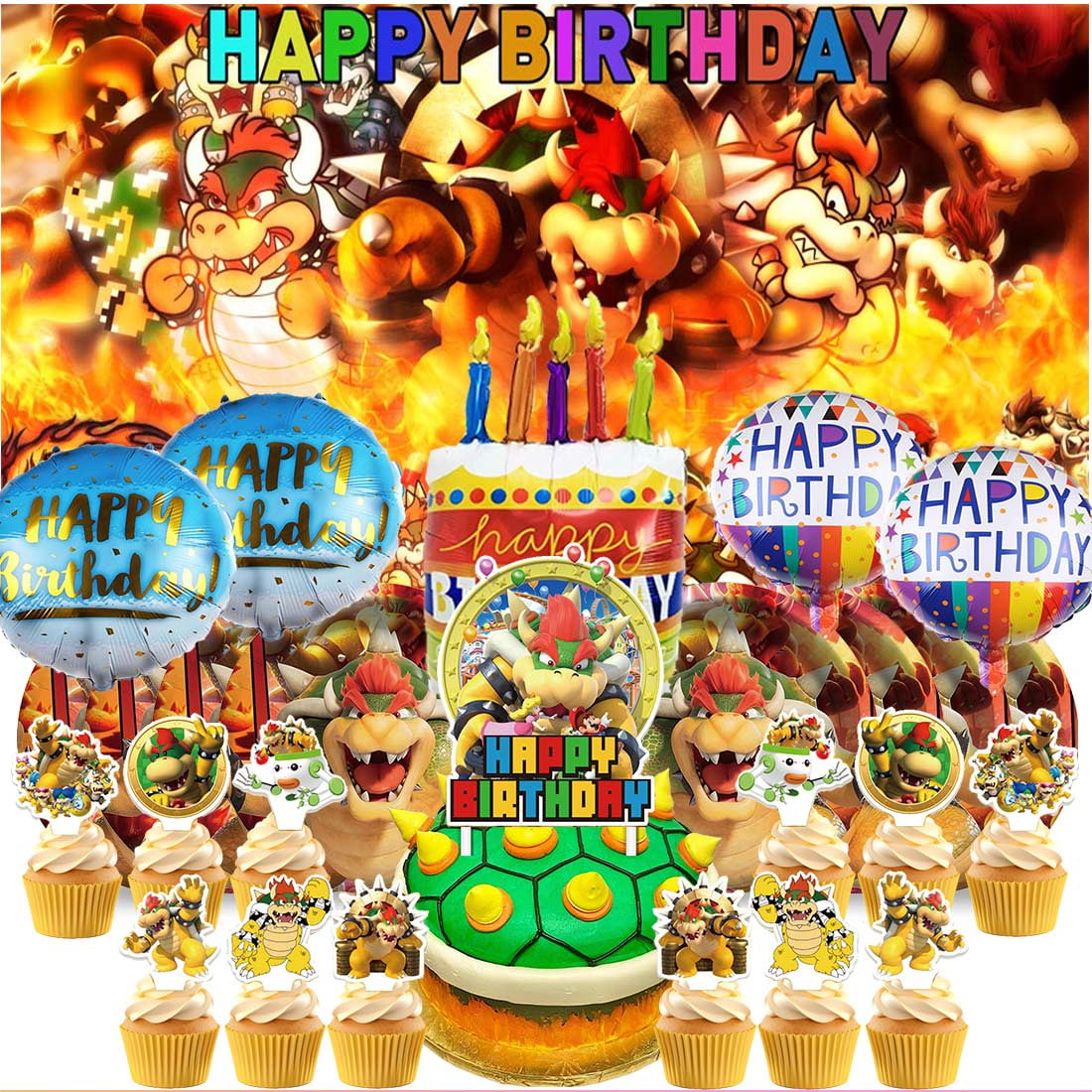 Bowser King Koopa Supplies Plates Decoration Backdrop Banner Birthday ...