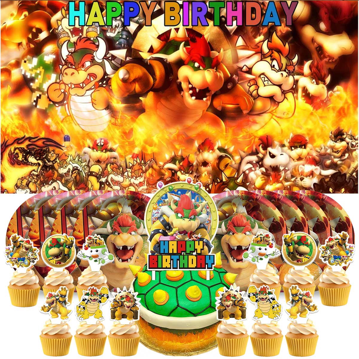 Bowser King Koopa Themed Birthday Party Decor Set - Balloons, Paper ...