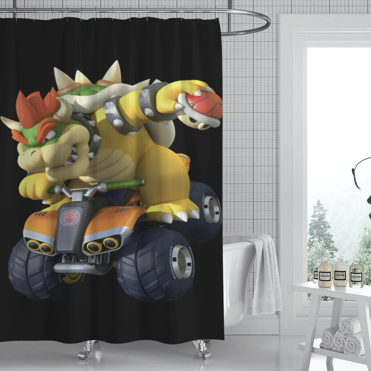 Bowser King Koopa shower curtain has a striking design, is waterproof, and installs with ease ...