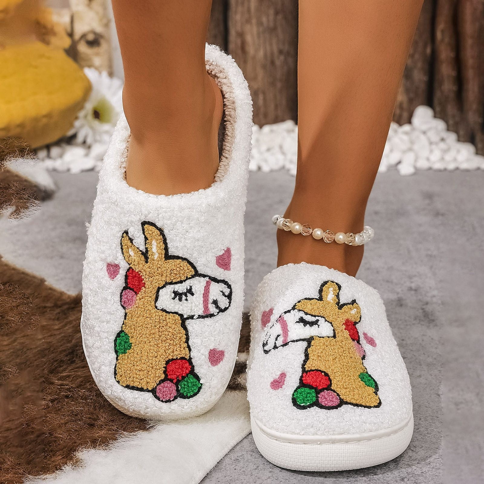 Bowtie Fuzzy Scuff Slippers Womens Soft Comfy Memory Foam Non Indoor ...