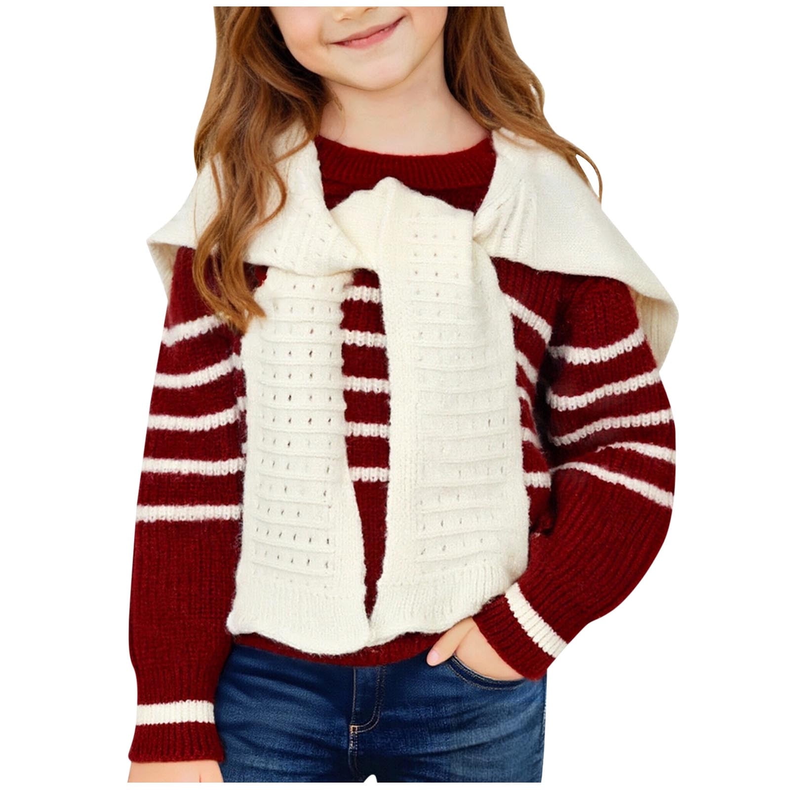 Bowtie Knit Sweater Pullover Girls Vintage Crewneck Striped Sweater ...