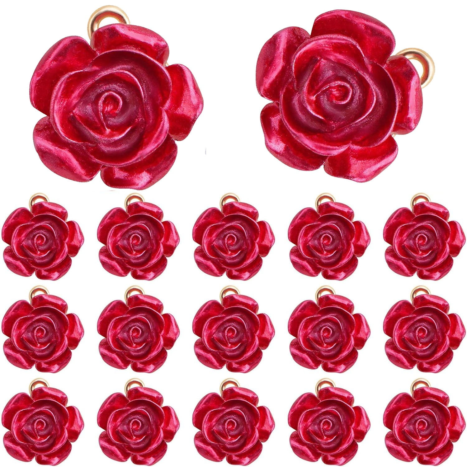 a Box with 20 Pieces Resin Red Rose Charms Alloy Lovely Roseflower ...