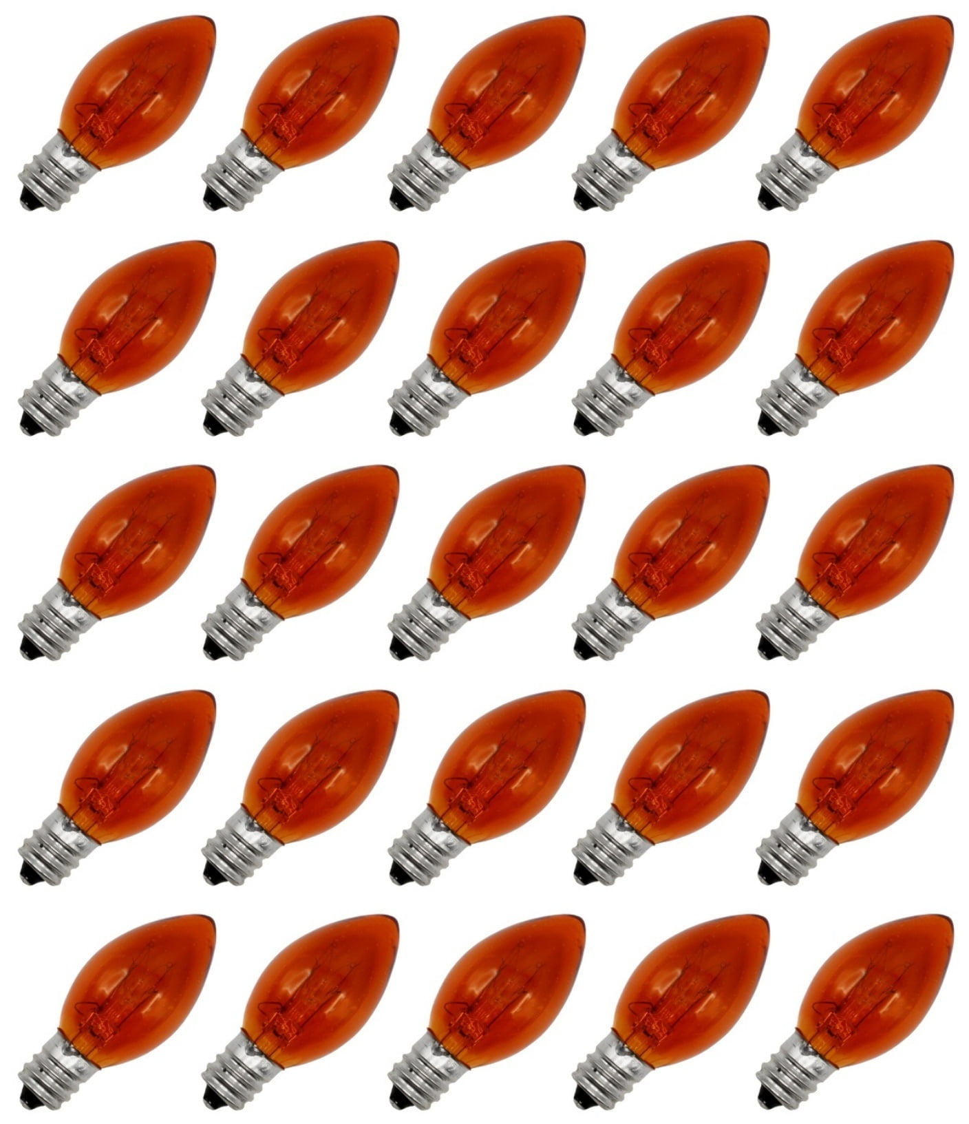 C7 Orange Light Bulbs, 25-Pack, 7 Watt, Steady Burning, Candelabra Base ...