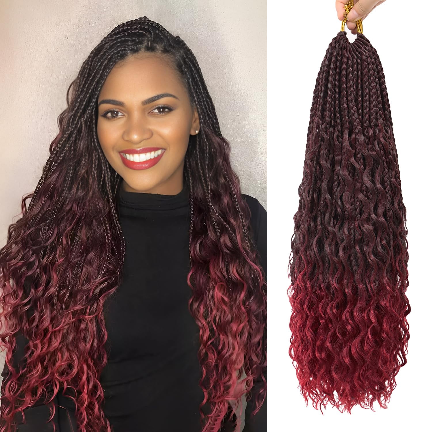 Box Braids Crochet Hair for Women 18 Inch 7 Packs Red Burgundy Goddess ...