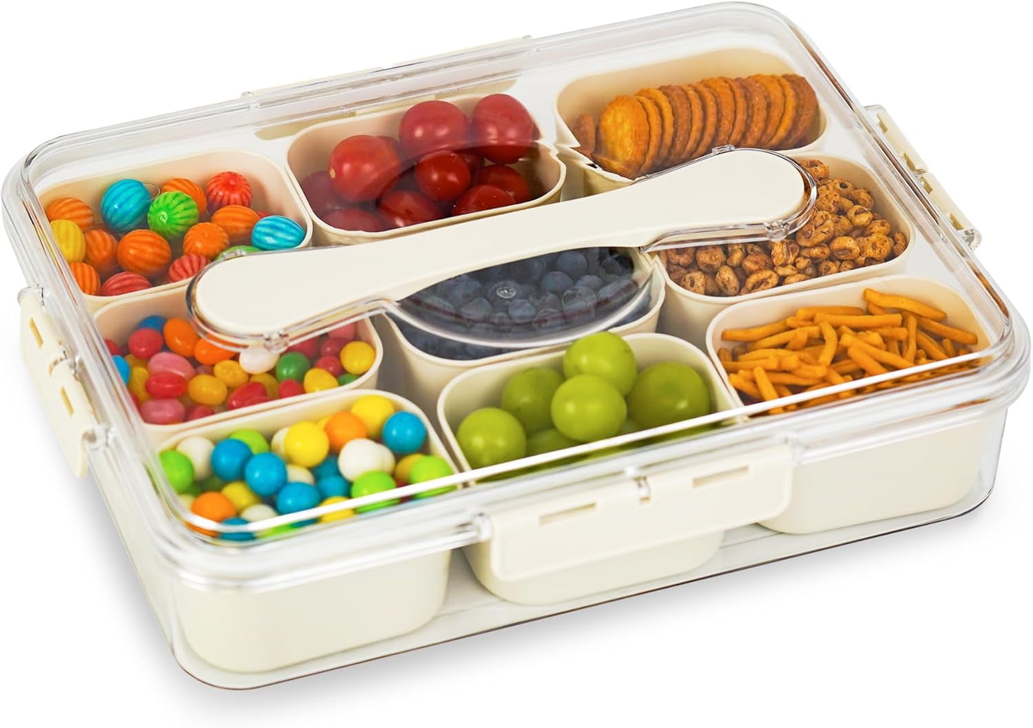 Box Container, 9+1 Big Space, Portable Divided Serving Tray with Lid ...