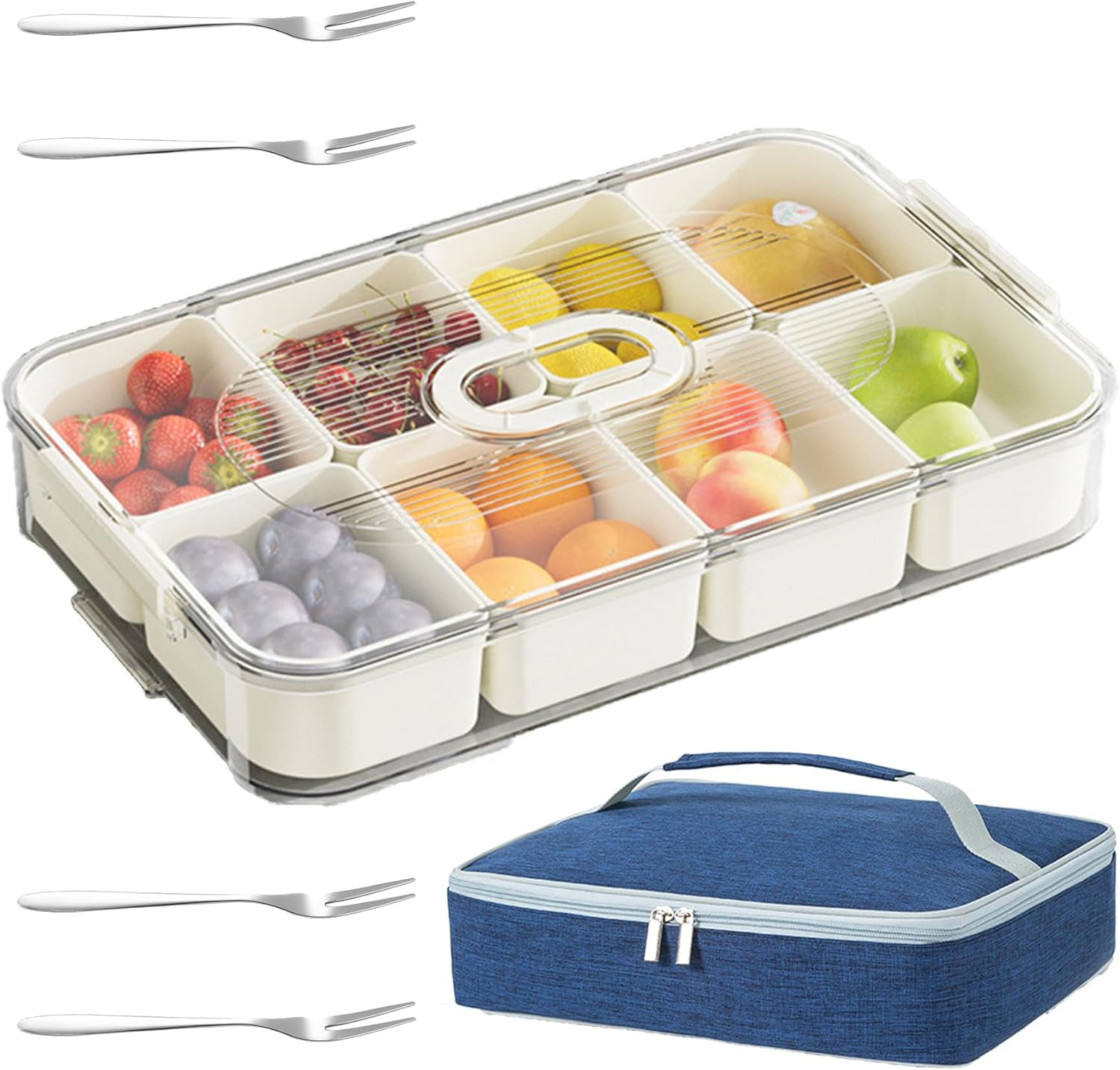 Box Container with Insulated Bag & 4 Forks, Portable Divided Serving ...