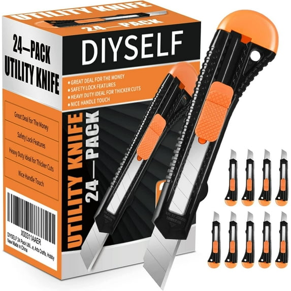 Box Cutter, 24 Pack Box Cutters Retractable Razor Blades Utility Knife ...