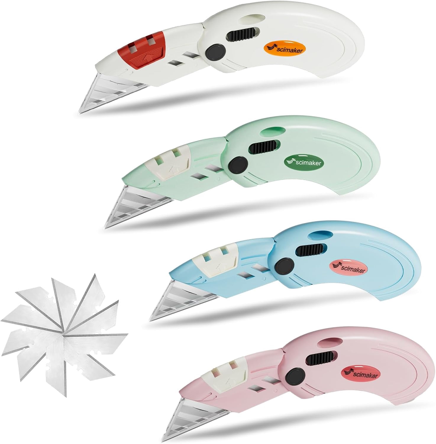 Box Cutters, Lightweight 4- Piece Folding Utility Knives Set, Razor ...